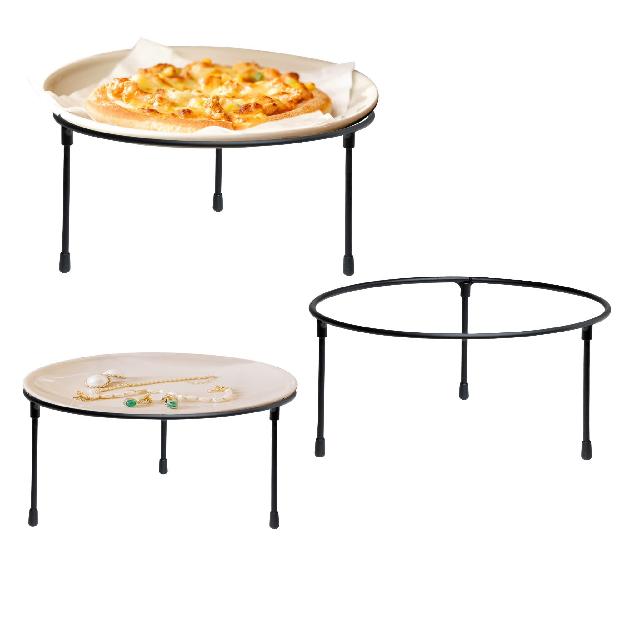 Ebern Designs Set Of 3 Black Metal Round Wire Pizza Tray Riser Stands ...