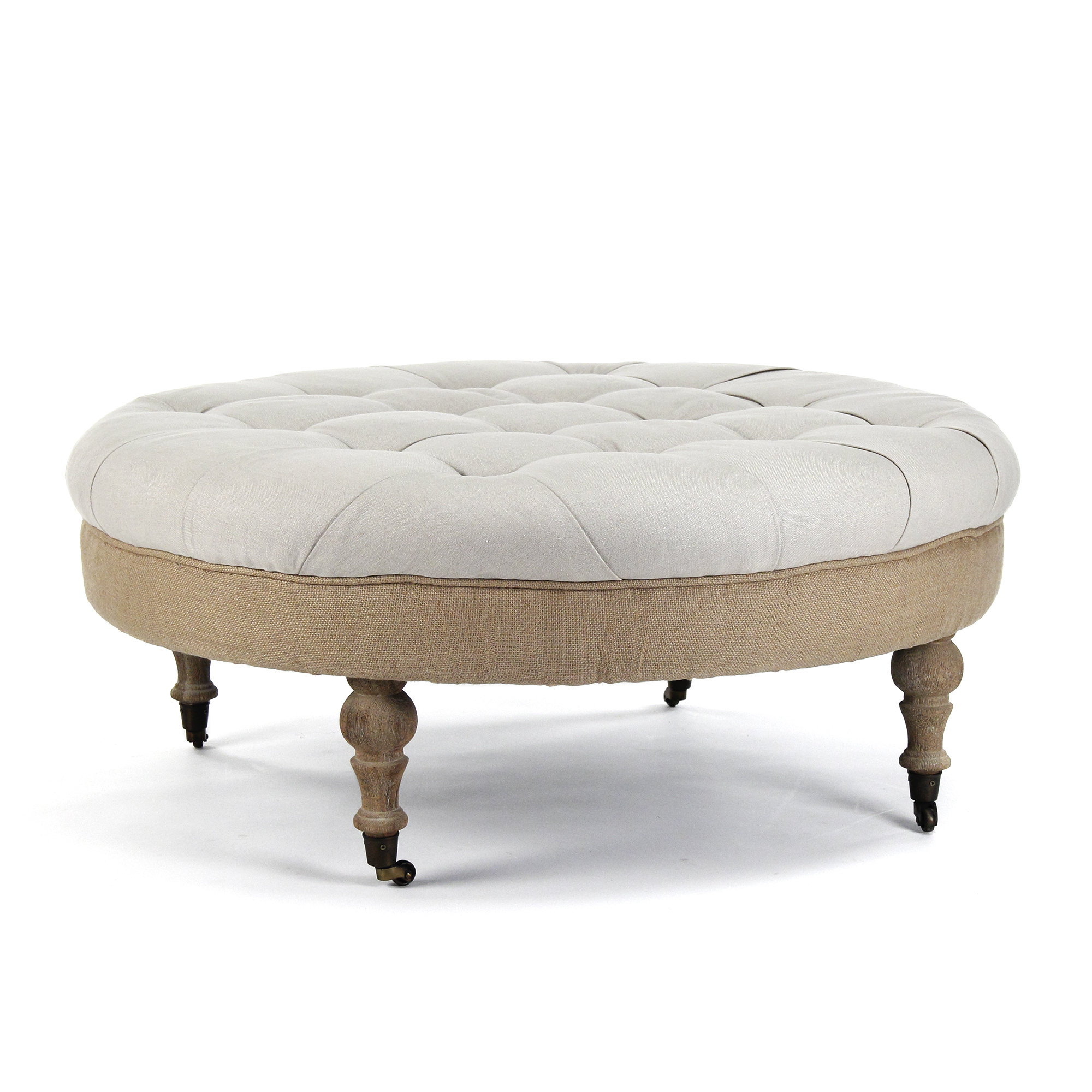Rosalind Wheeler Albaraa Tufted Round Solid Colour Cocktail Ottoman ...