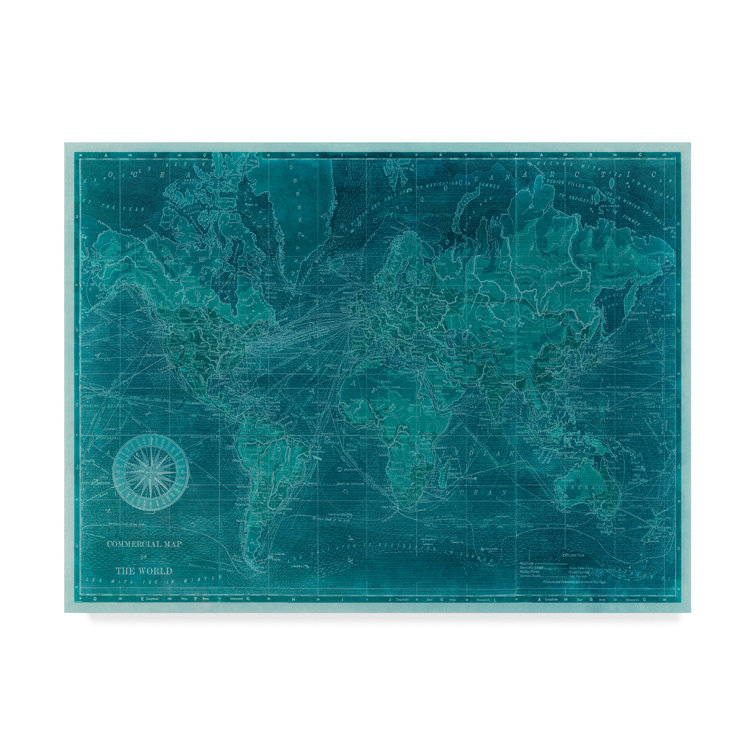 Charlton Home® Azure World Map On Canvas by Vision Studio Print | Wayfair