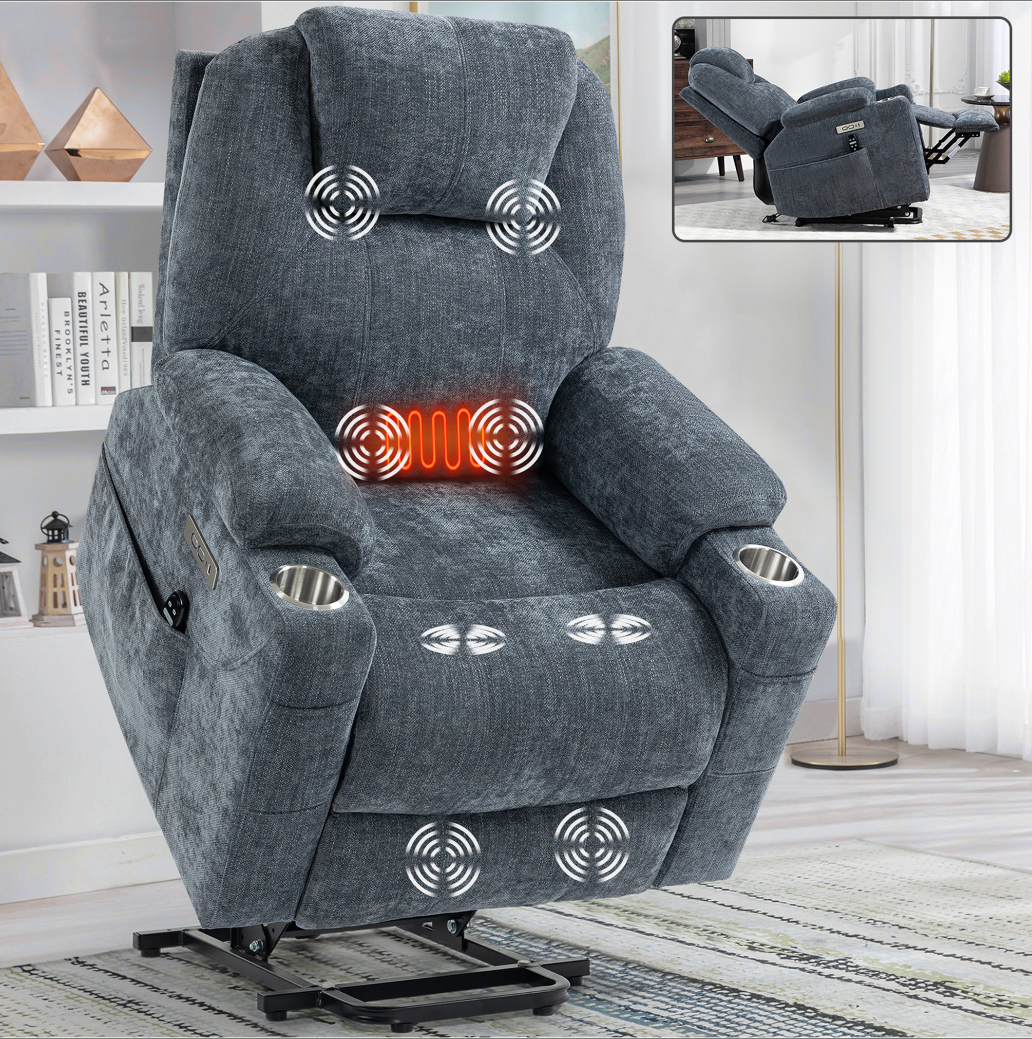 Latitude Run® Up To 350 LBS Chenille Power Lift Recliner Chair, Heavy ...