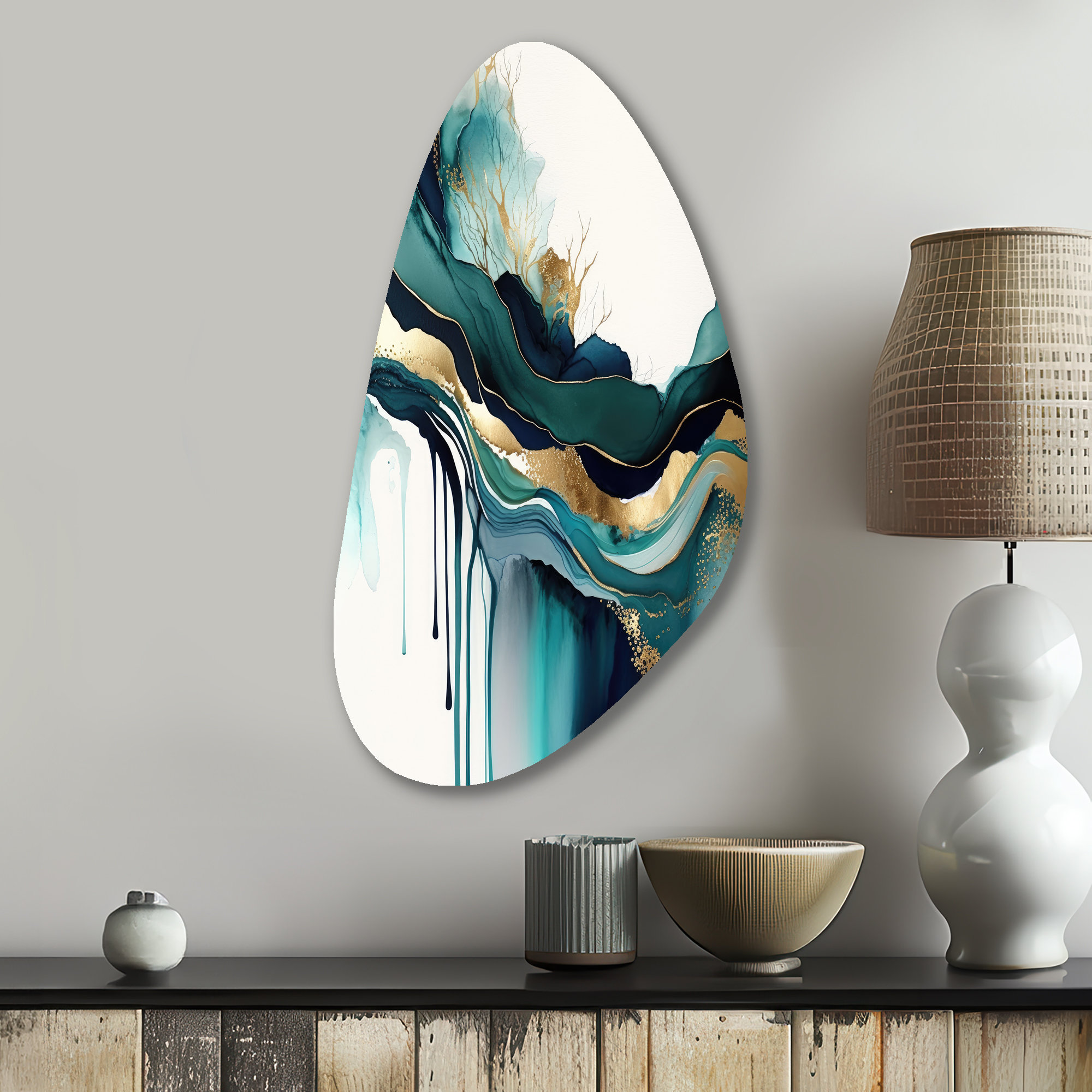 Design Art Teal And Gold Abstract Expression IV - Abstract Liquid Ink ...