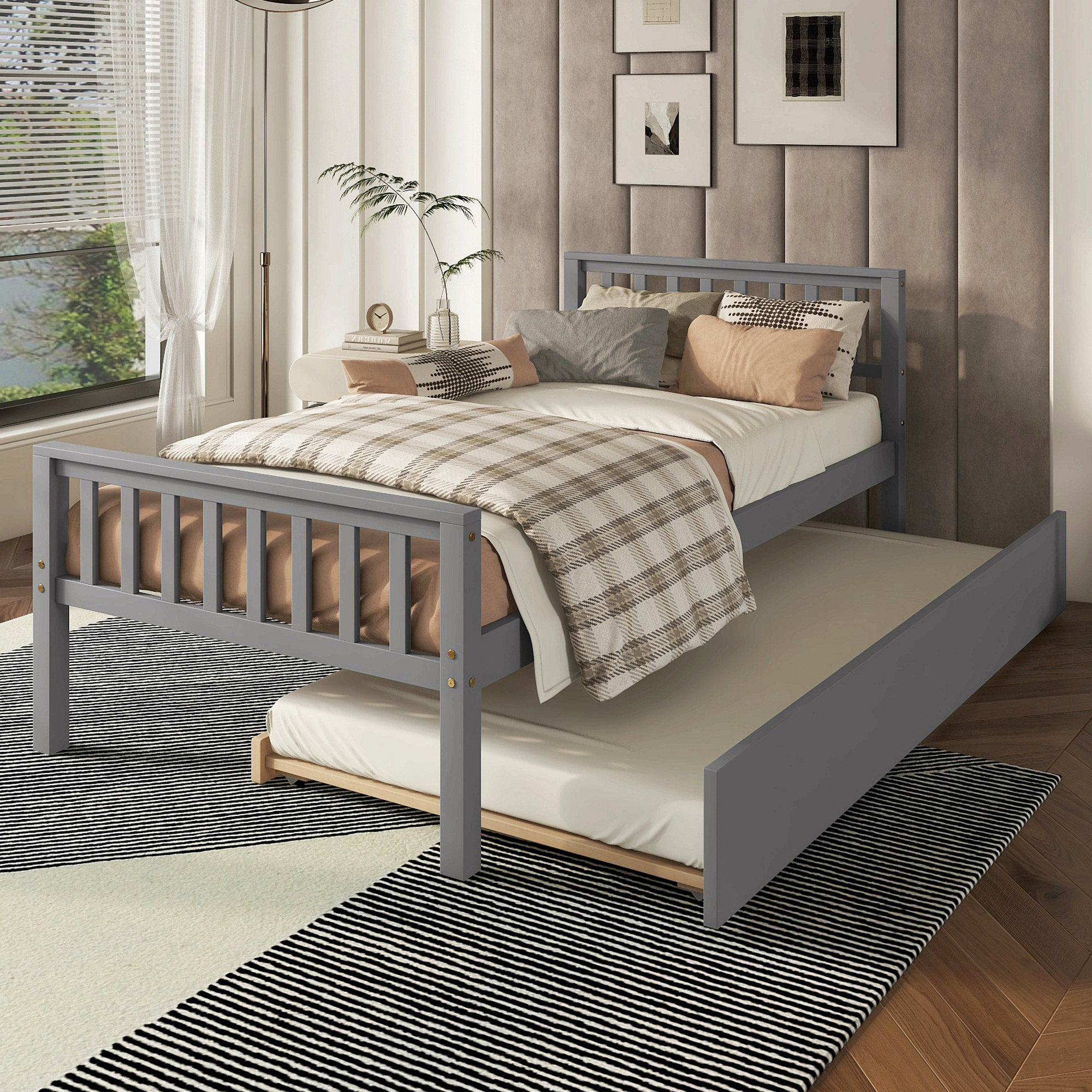 Red Barrel Studio® Twin Bed With Trundle, Platform Bed Frame With ...
