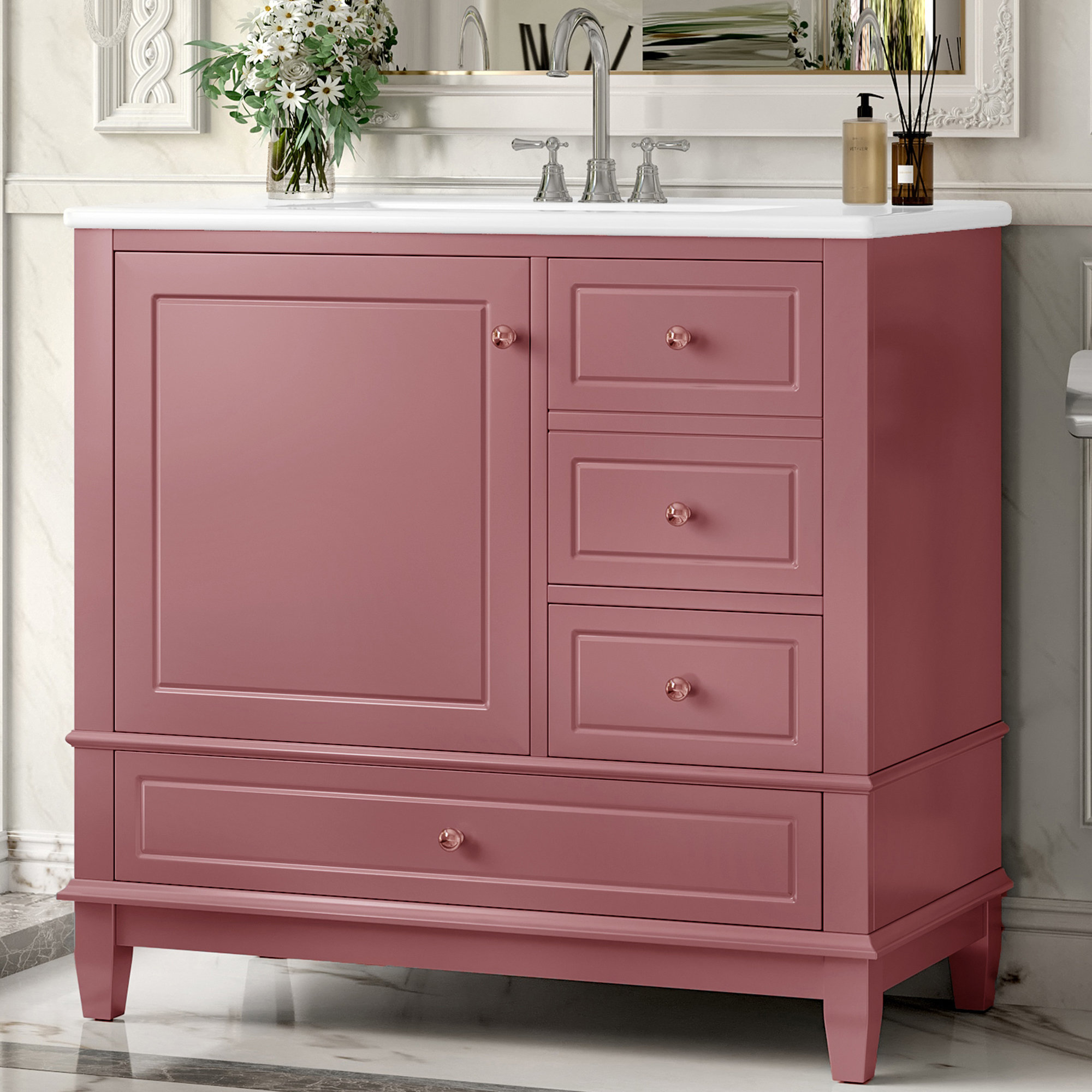 Ebern Designs 36" Modern Bathroom Vanity With Ceramic Top | Wayfair