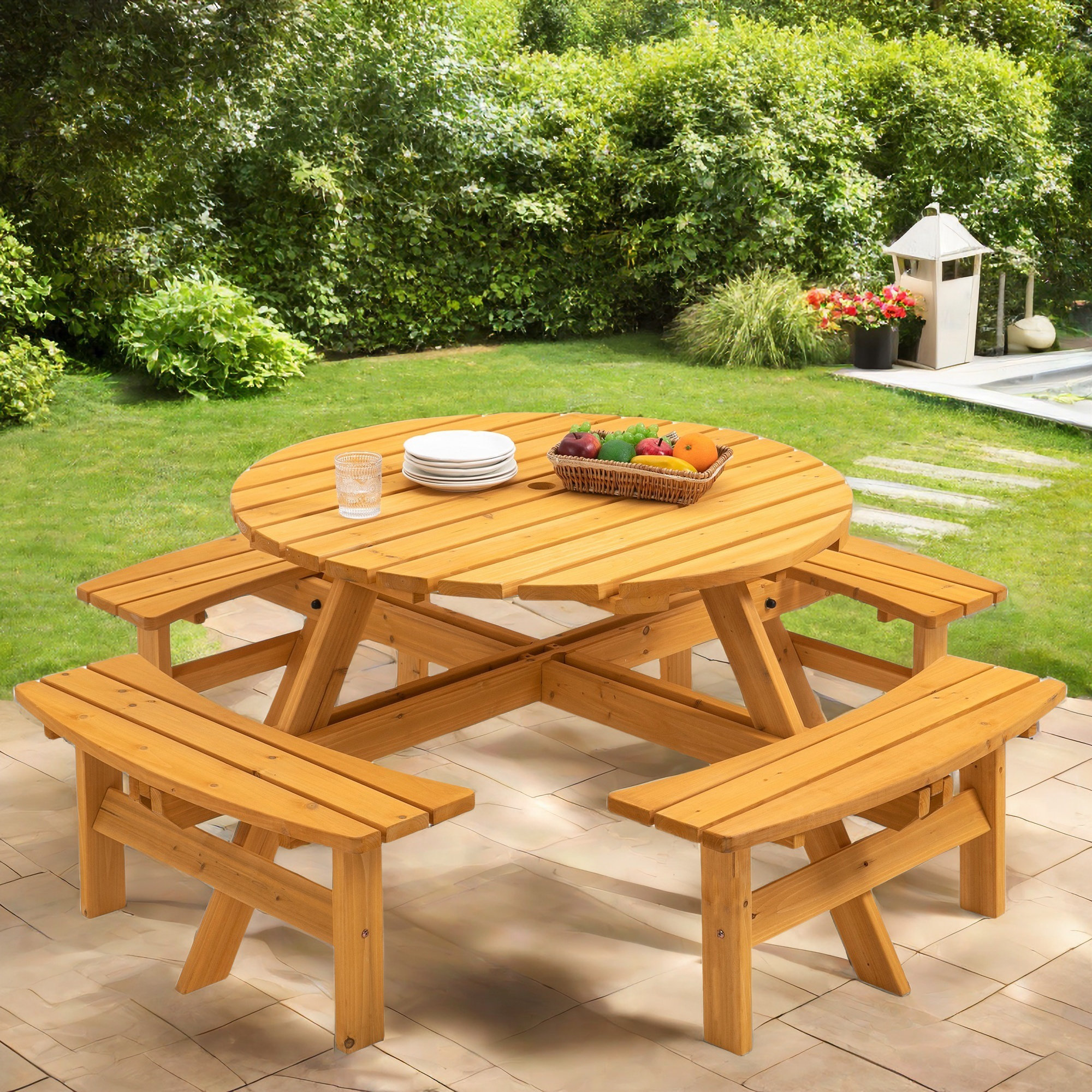Lark Manor Picnic Table Picnic Table Outdoor 8-person Picnic Table With ...