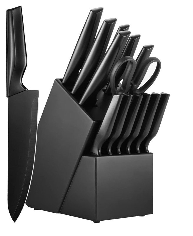Wonpex 15pcs Knife Sets for Kitchen with Block and Sharpener, Razor ...