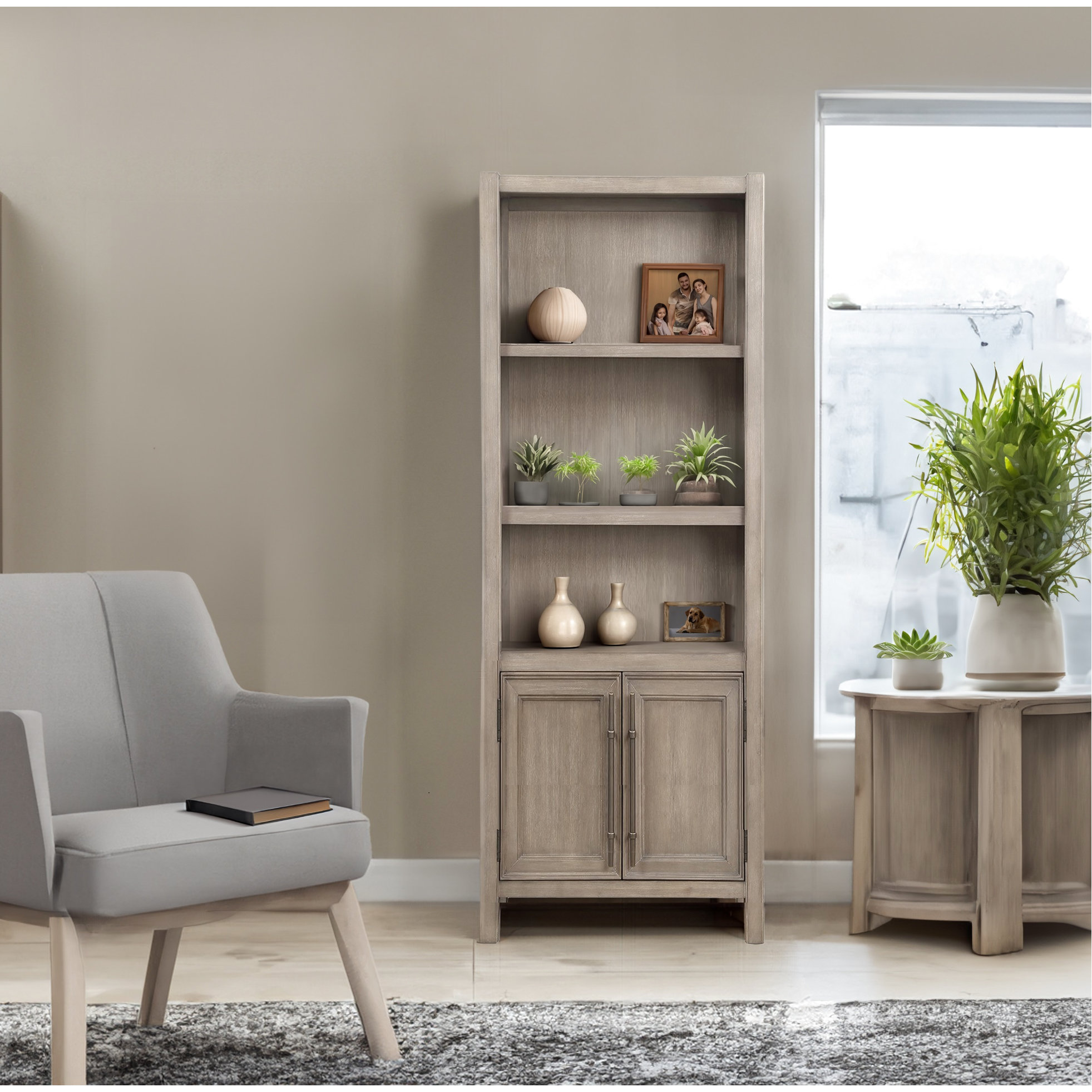 Gracie Oaks No Assembly Required Bookcase, 75"x24"x14", White Oak ...