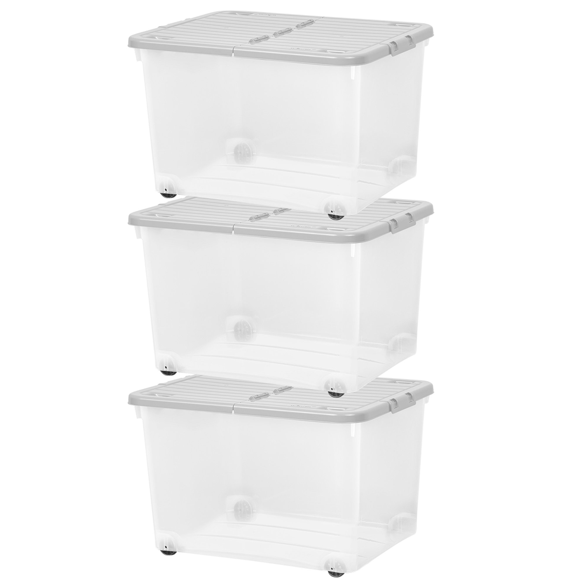 Wham 44L Plastic Storage Box with Wheels and Folding Lid Pack of 3 ...
