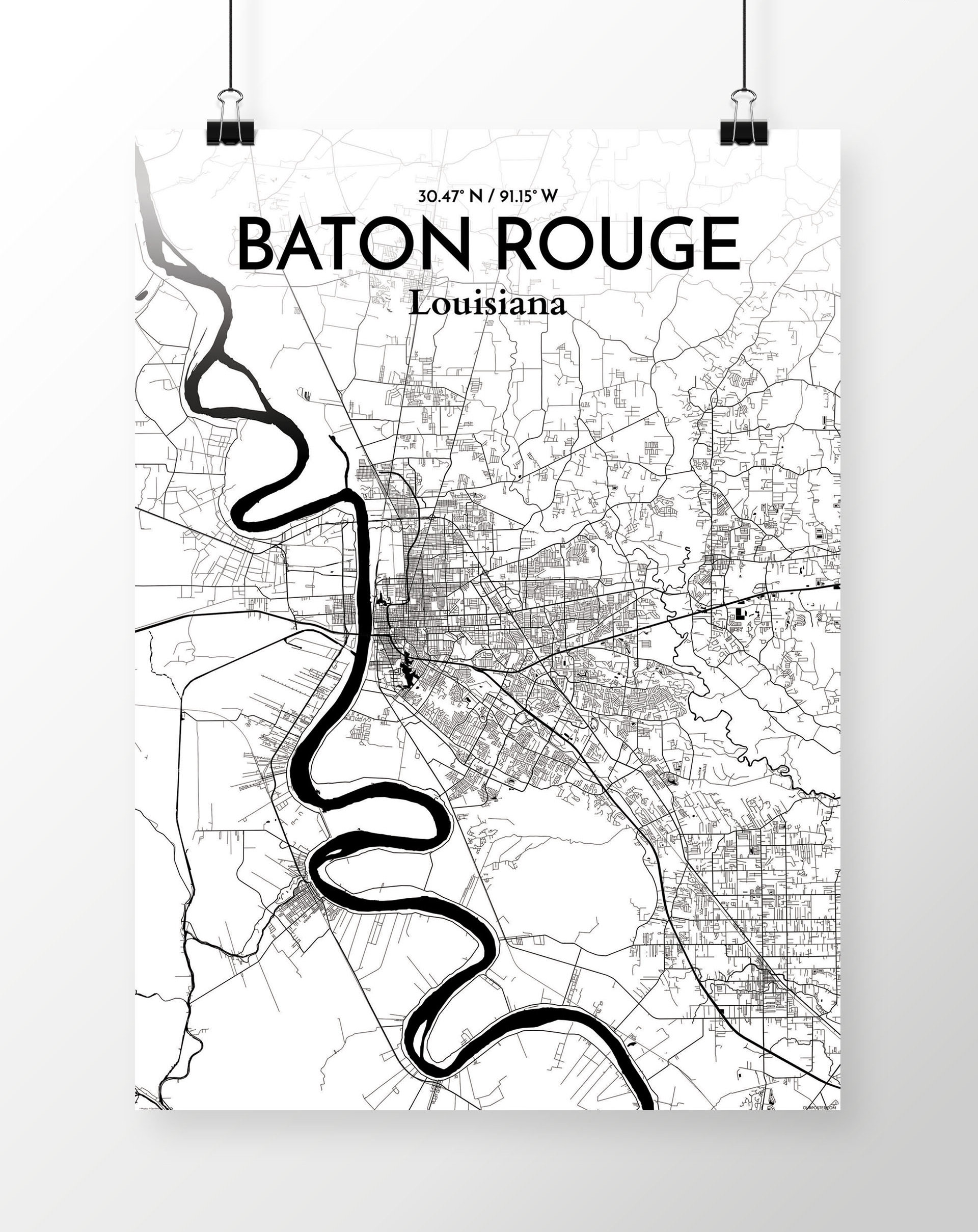 Wrought Studio™ 'Baton Rouge City Map' Graphic Art Print Poster in Ink ...
