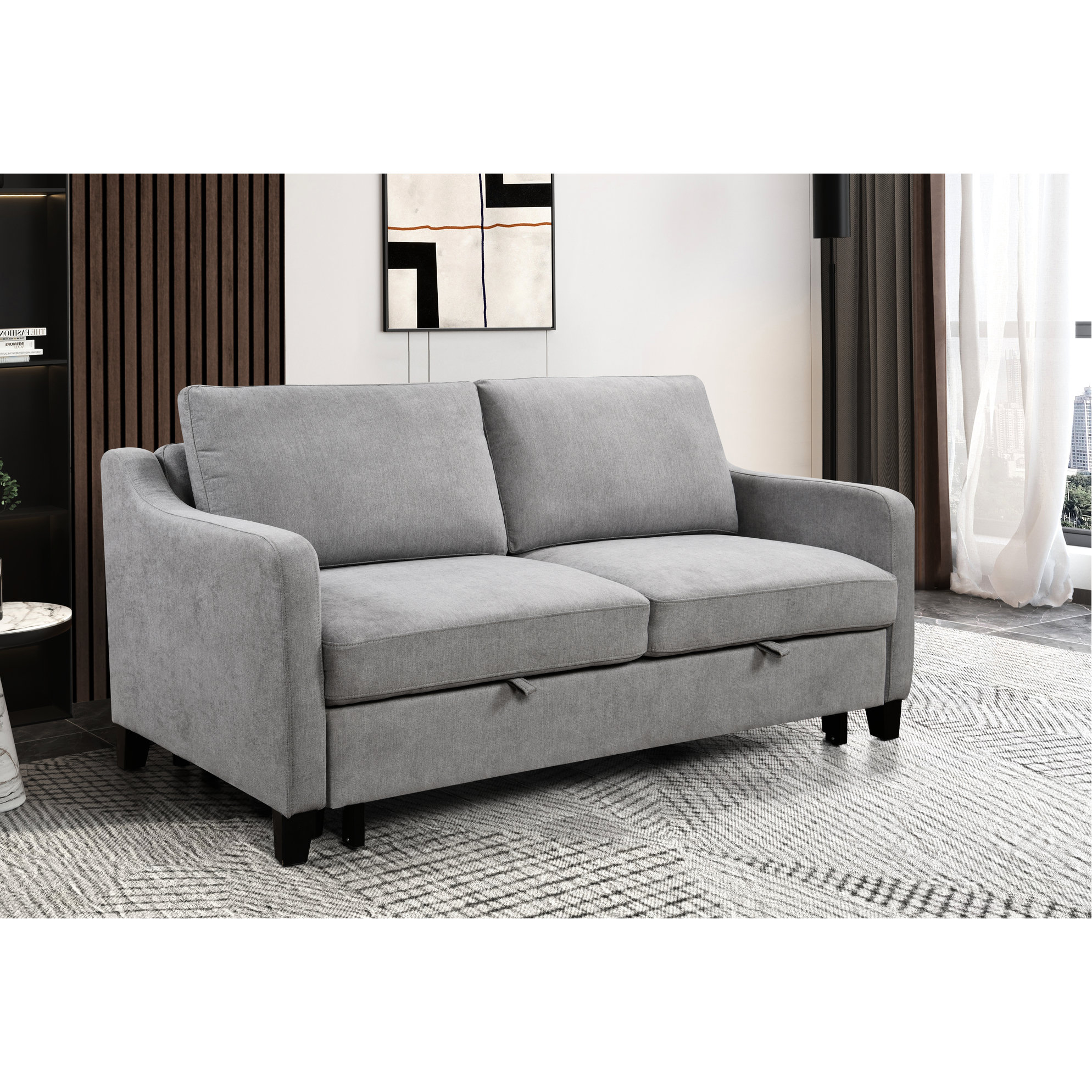 Latitude Run® Modern Gray White Futon, 3 In 1 Convertible With Pullout ...