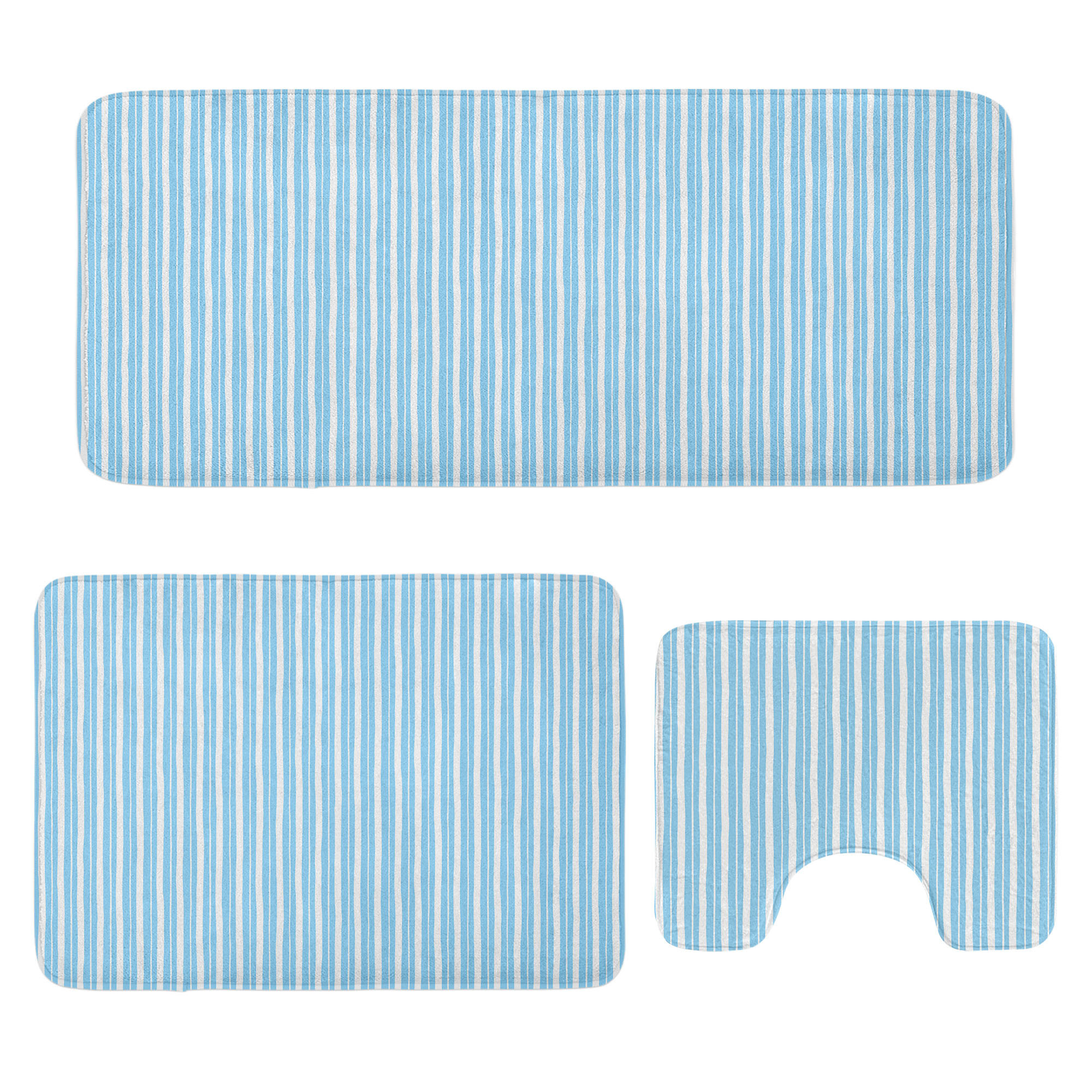 East Urban Home Pinstripe Bathroom Rug Set 3 Pieces U-Shape & Rectangle ...