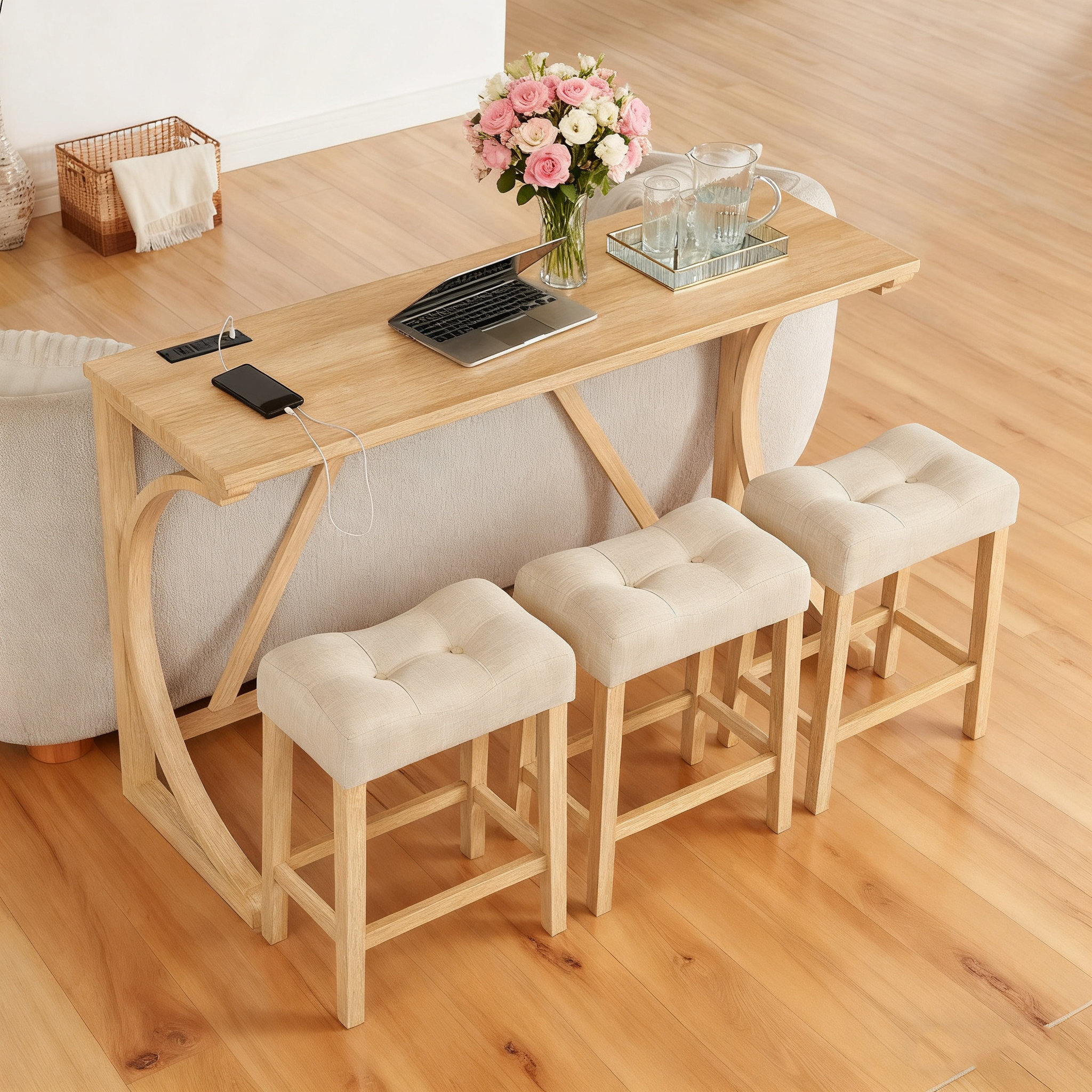 Latitude Run® 59" Bar Table Set With 3 Bar Stools, Dining Table And ...