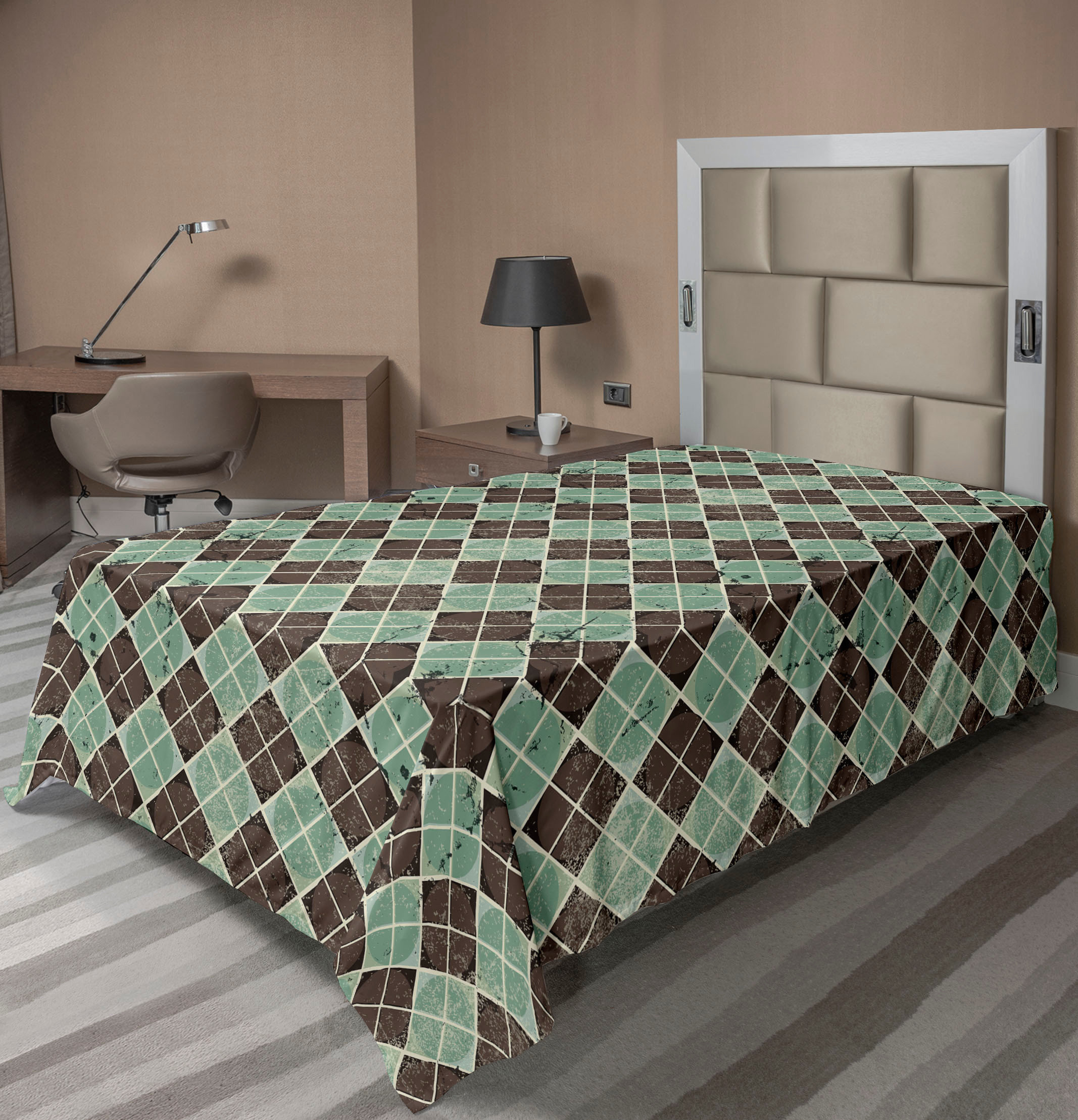 Ambesonne Vintage Flat Sheet Geometric Boho Lozenges Peacock Green ...