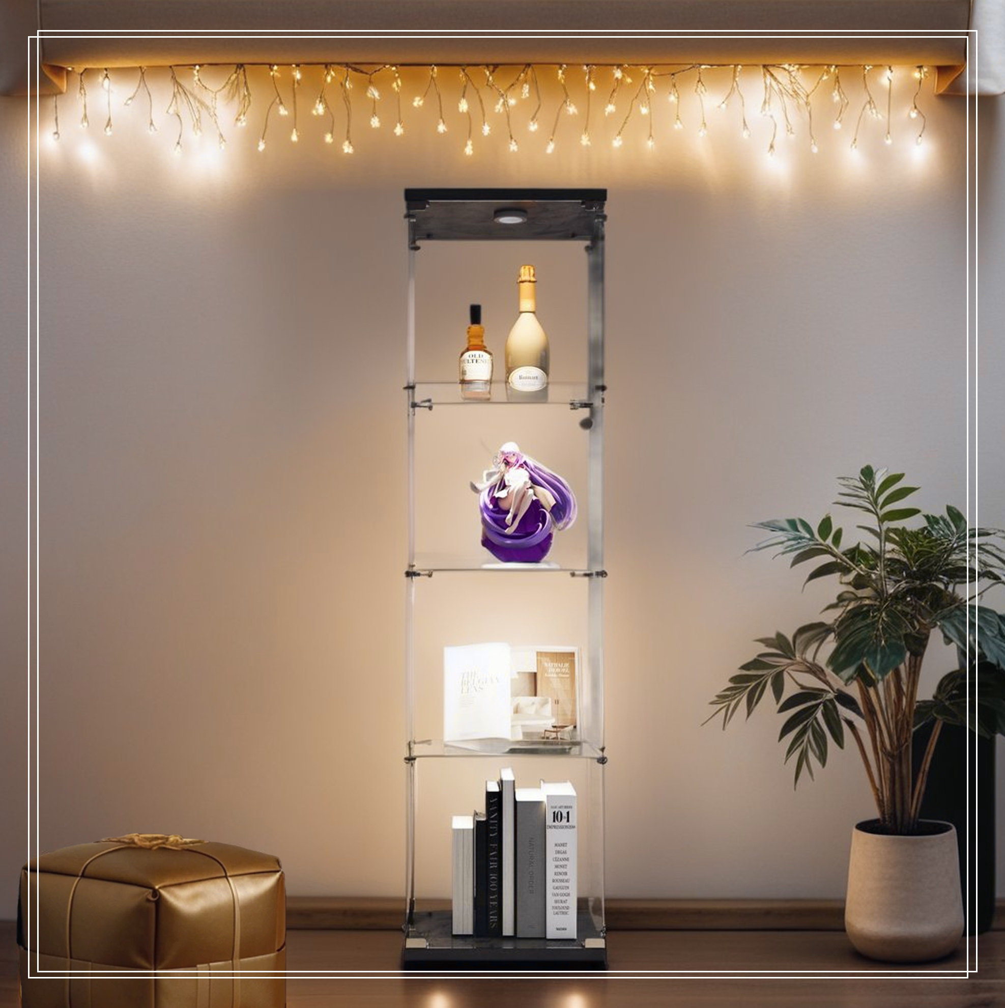 NRANTUM Lighted 4 Shelves Glass Cabinet Glass Display Cabinet with One ...