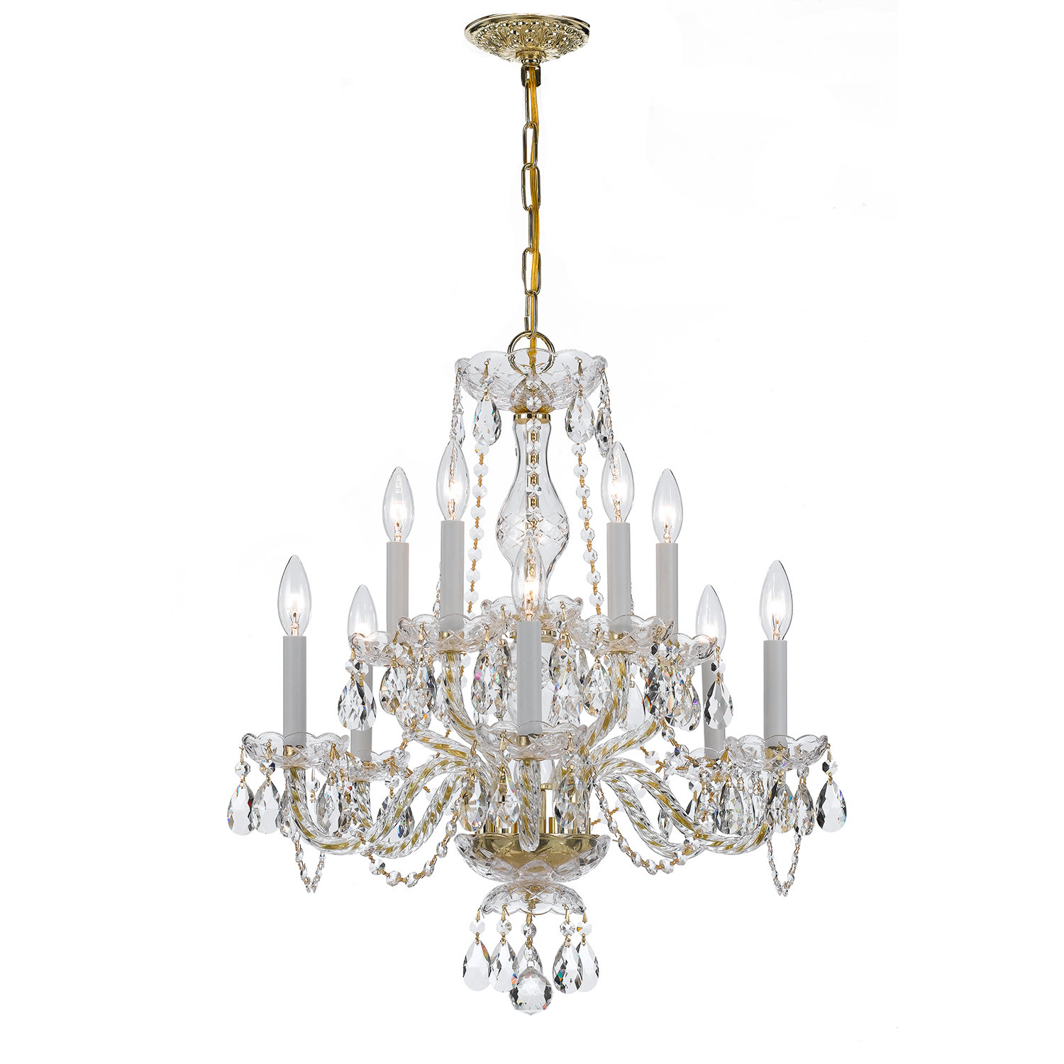 House of Hampton Merena 10 Light Clear Italian Crystal Polished Brass ...