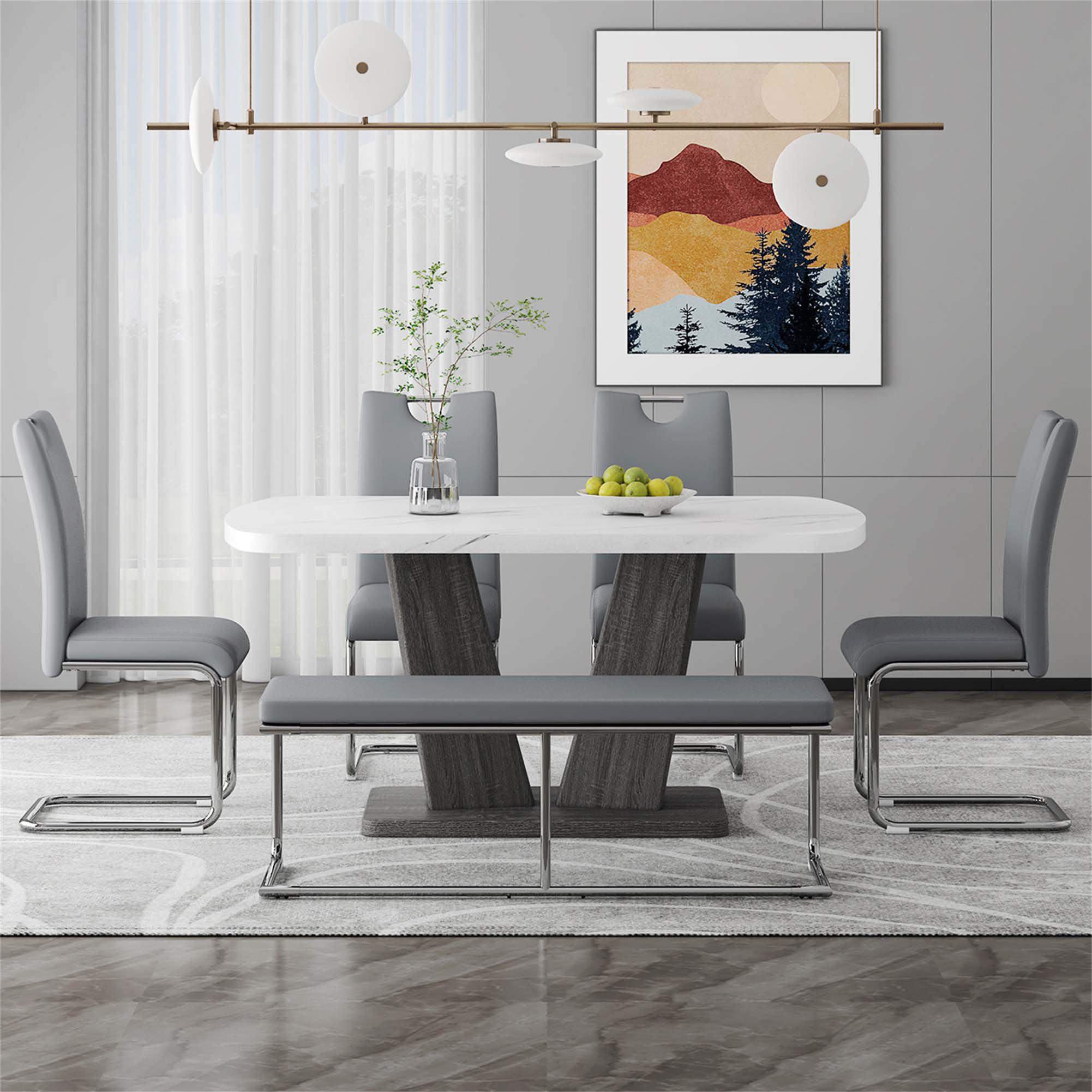 Brayden Studio® Dining Table Set For 6, 6 Piece Dining Table Set, Faux ...