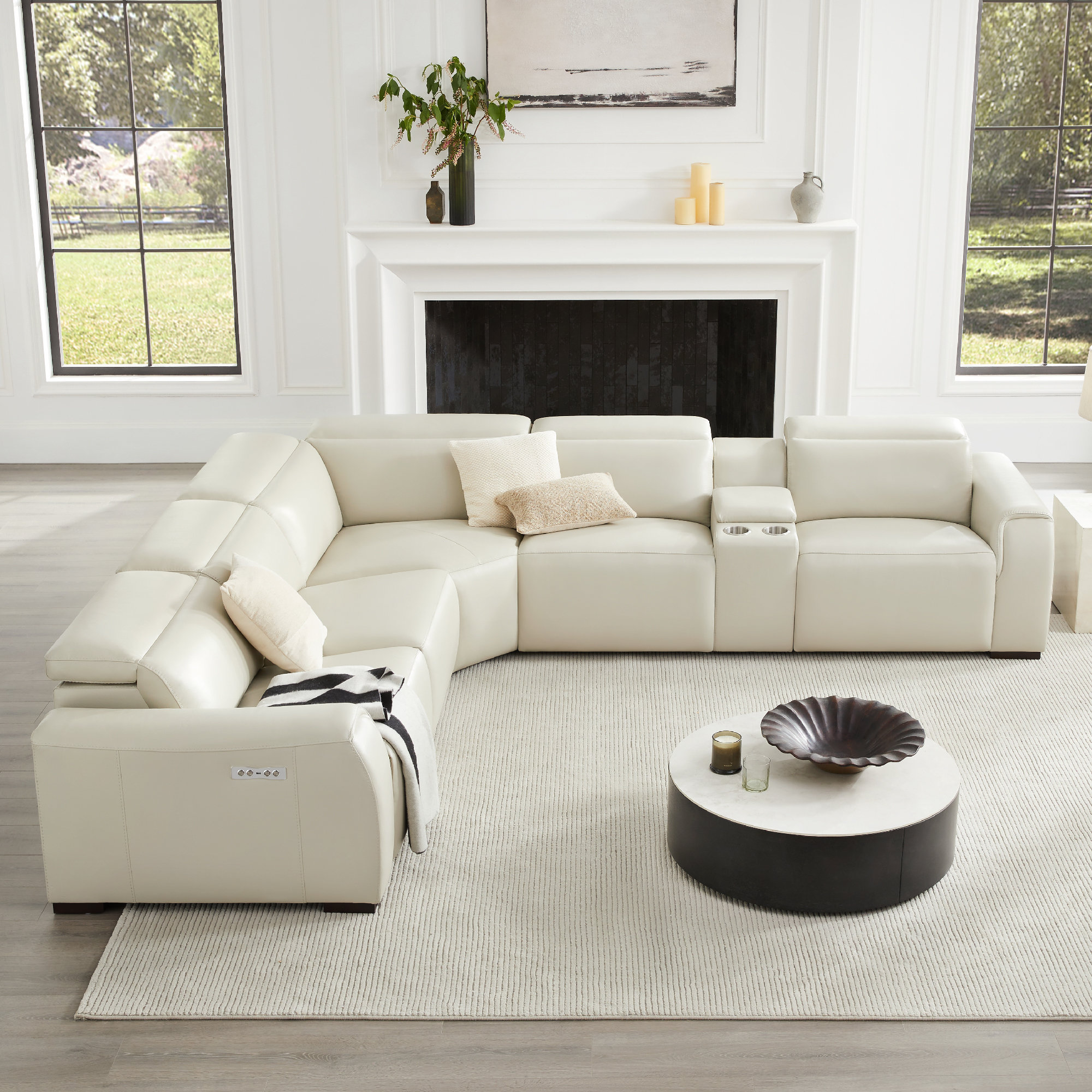 Wade Logan Thea 6 - Piece Genuine Leather Power Reclining Sectional ...