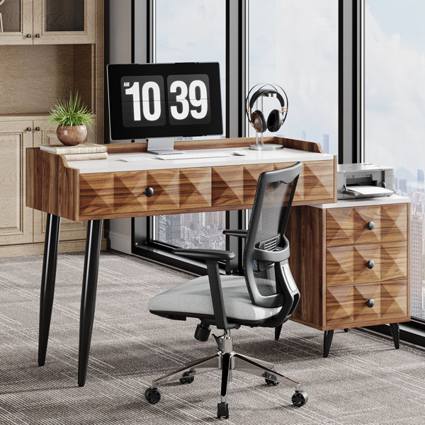 Union Rustic Modern Computer Desk, Extendable Home Office Desk with ...