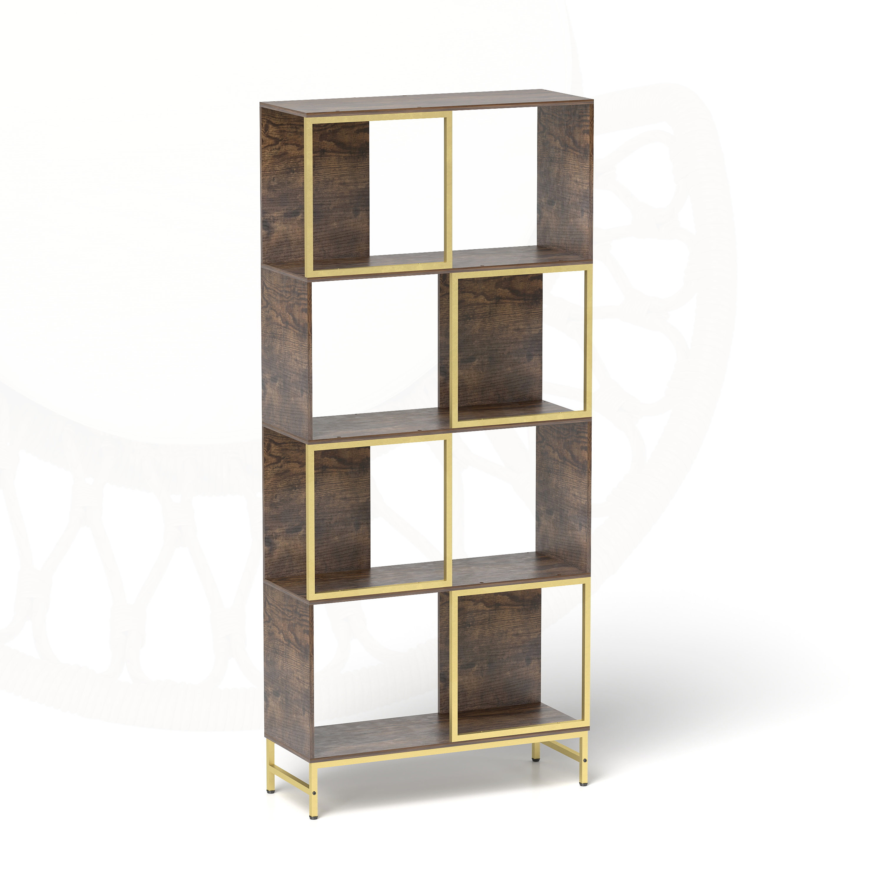 17 Stories 4-Tier Industrial Bookcase with Asymmetrical Shelves, Rustic ...