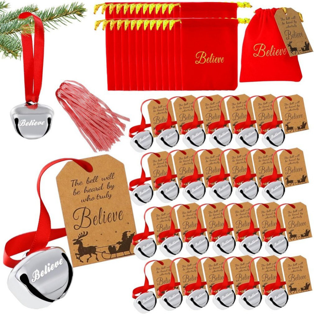 The Holiday Aisle® 24 Set Christmas Believe Bell Ornaments, Polar ...