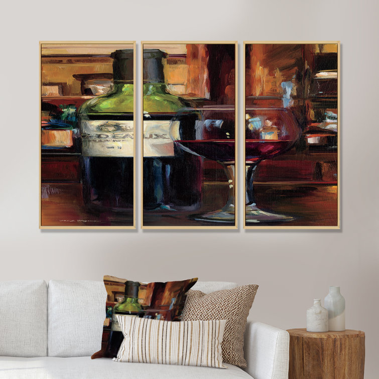 DesignArt A Reflection Of Wine Bottle I Framed On Canvas 3 Pieces ...