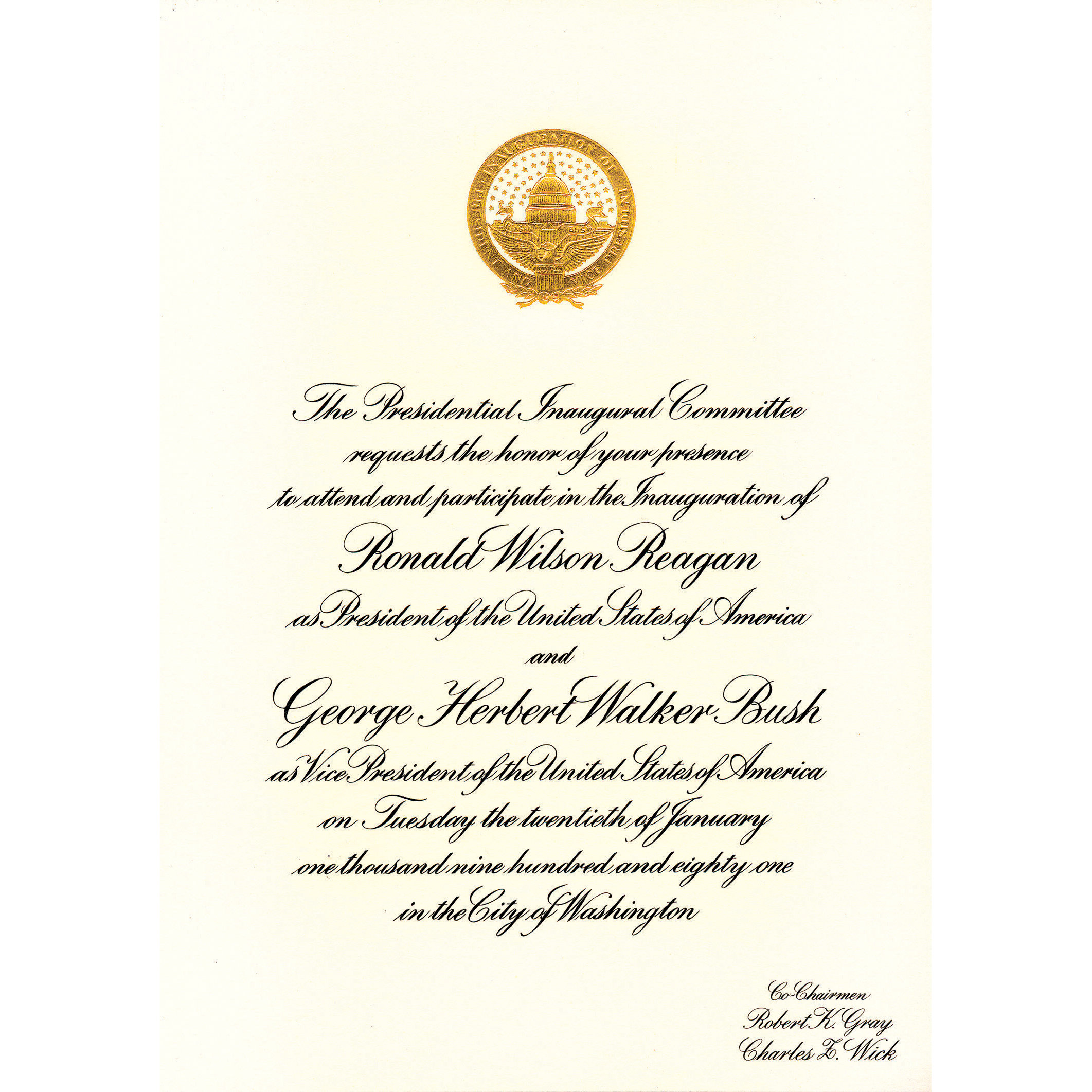 Trinx Official Ronald Reagan First Presidential Inauguration Invitation ...