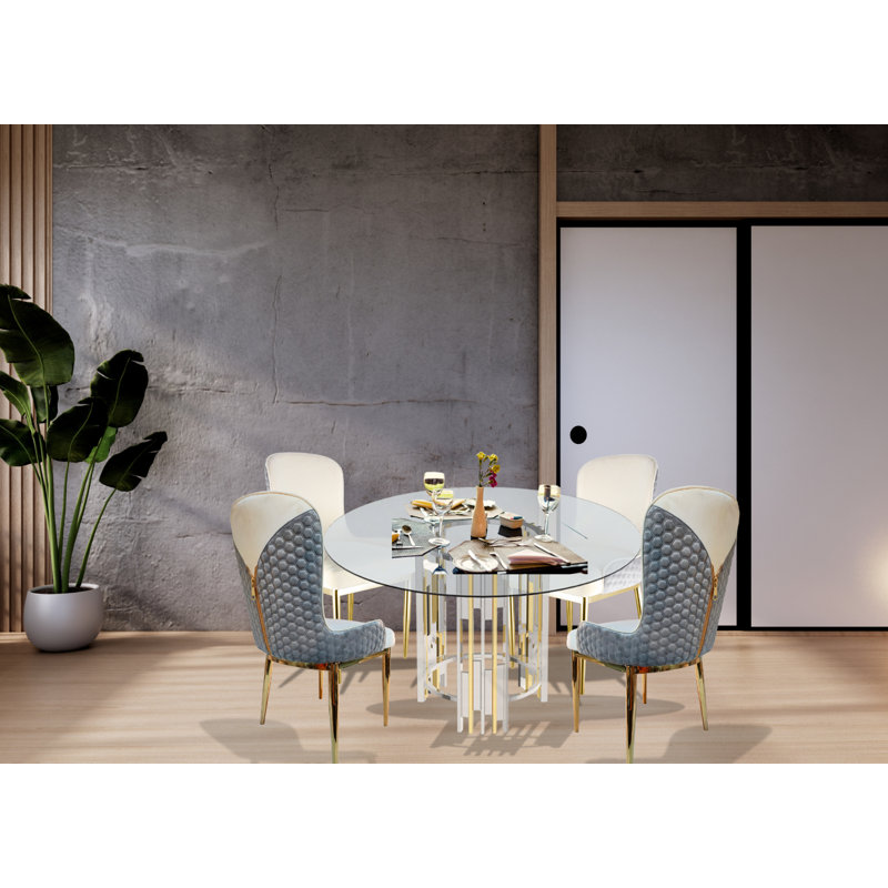 Mercer41 Inc Furniture Stainless Steel 51" Round Clear Glass Dinning ...