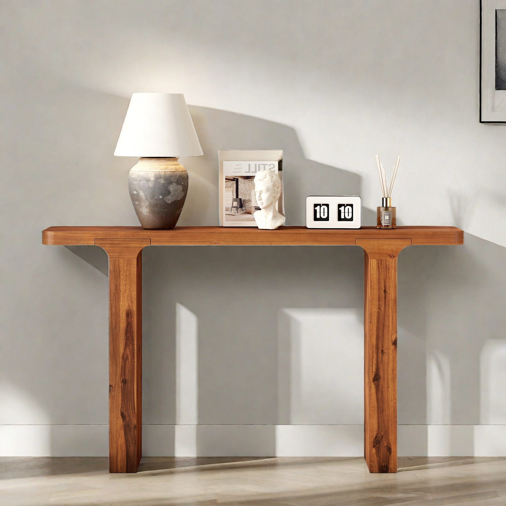 Gracie Oaks Gile Elegant Acacia Veneer Console Table With Grain ...