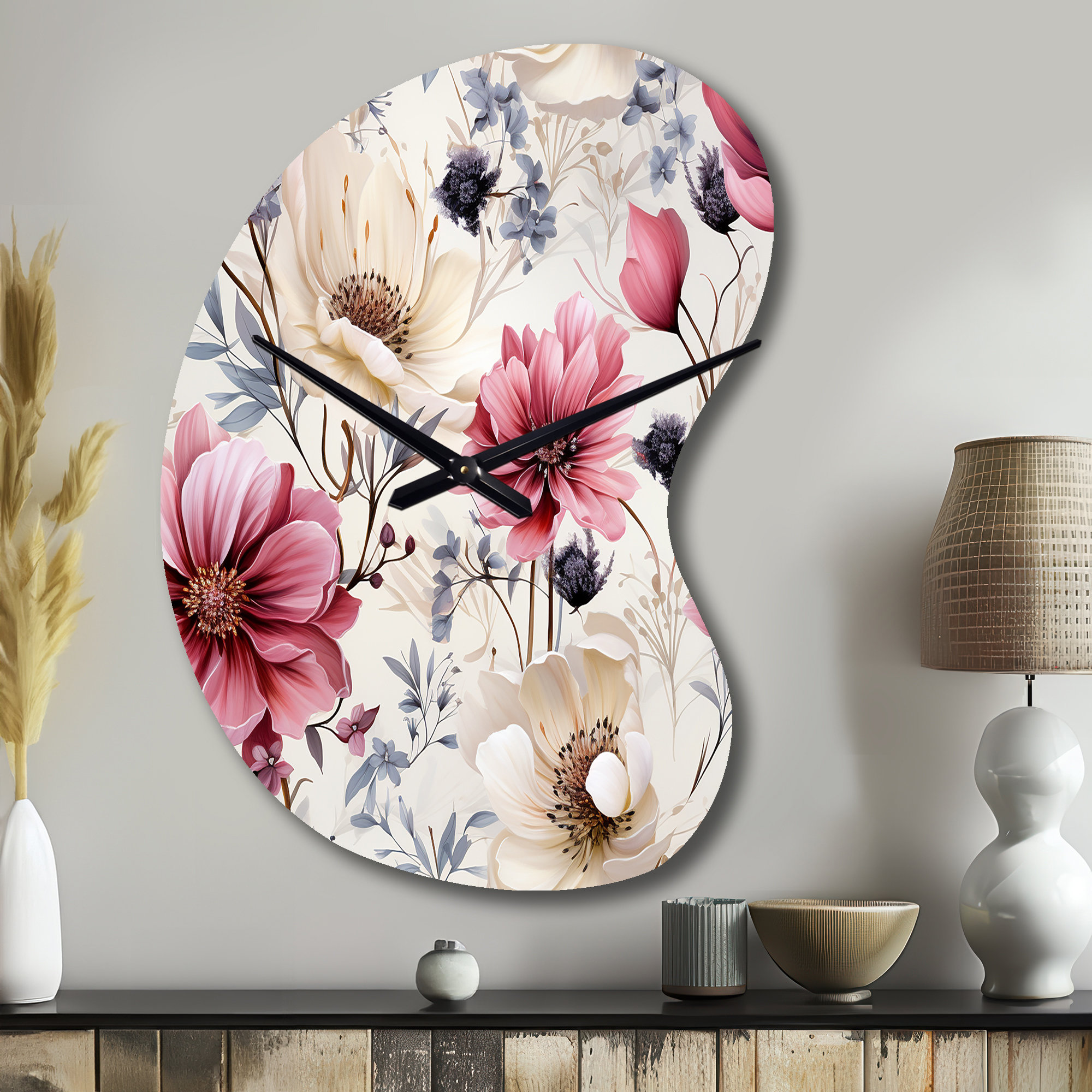 Design Art Pink And Beige Wildflower Paradise - Floral Irregular Shape ...