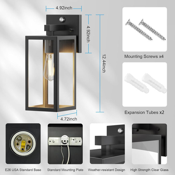 Latitude Run® Dusk To Dawn Outdoor Porch Wall Lights, Waterproof ...