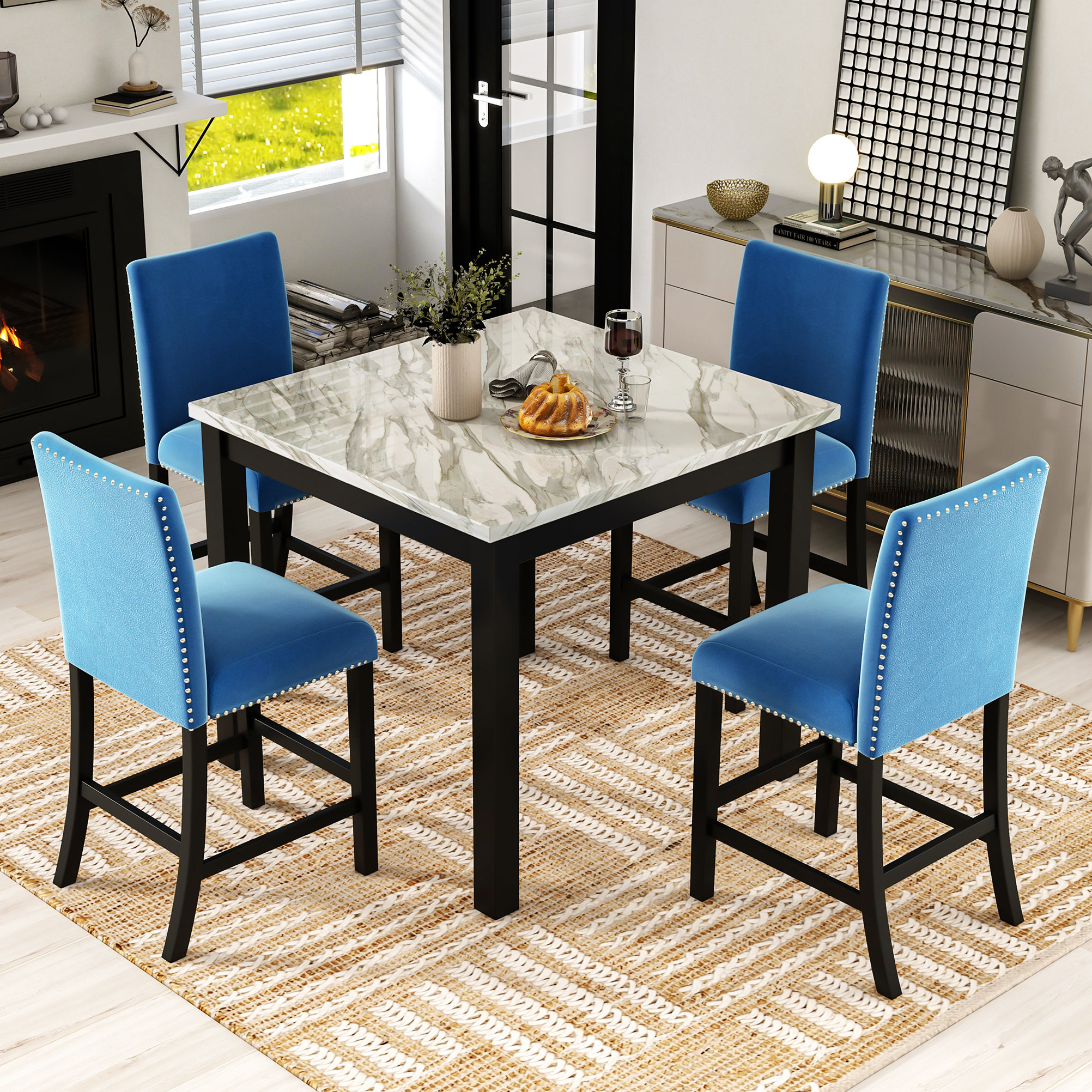 Latitude Run® Eythel Square 40'' L x 40'' W Dining Set Dining Table Set ...