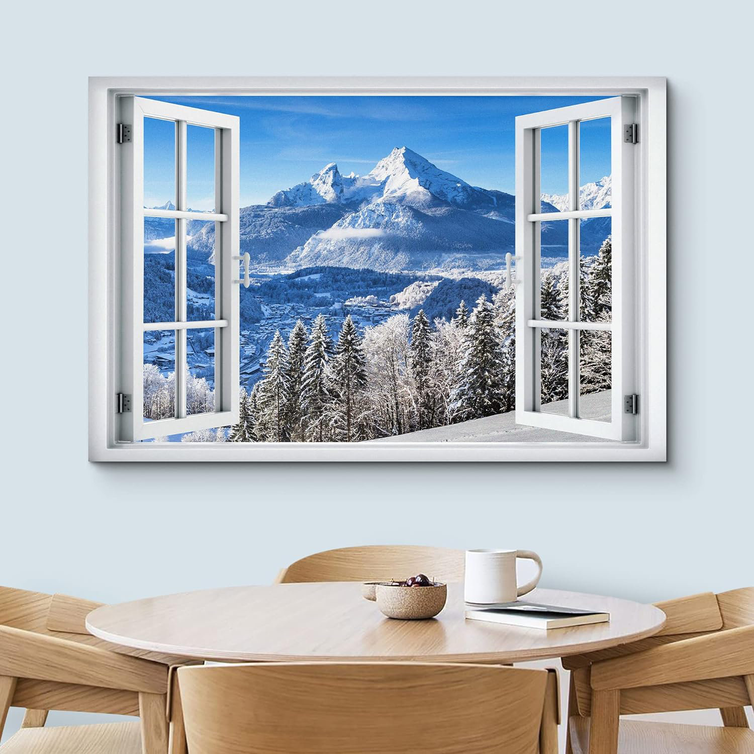 IDEA4WALL Window Scenery " Window View Snowy Mountain Range Pine Tree ...