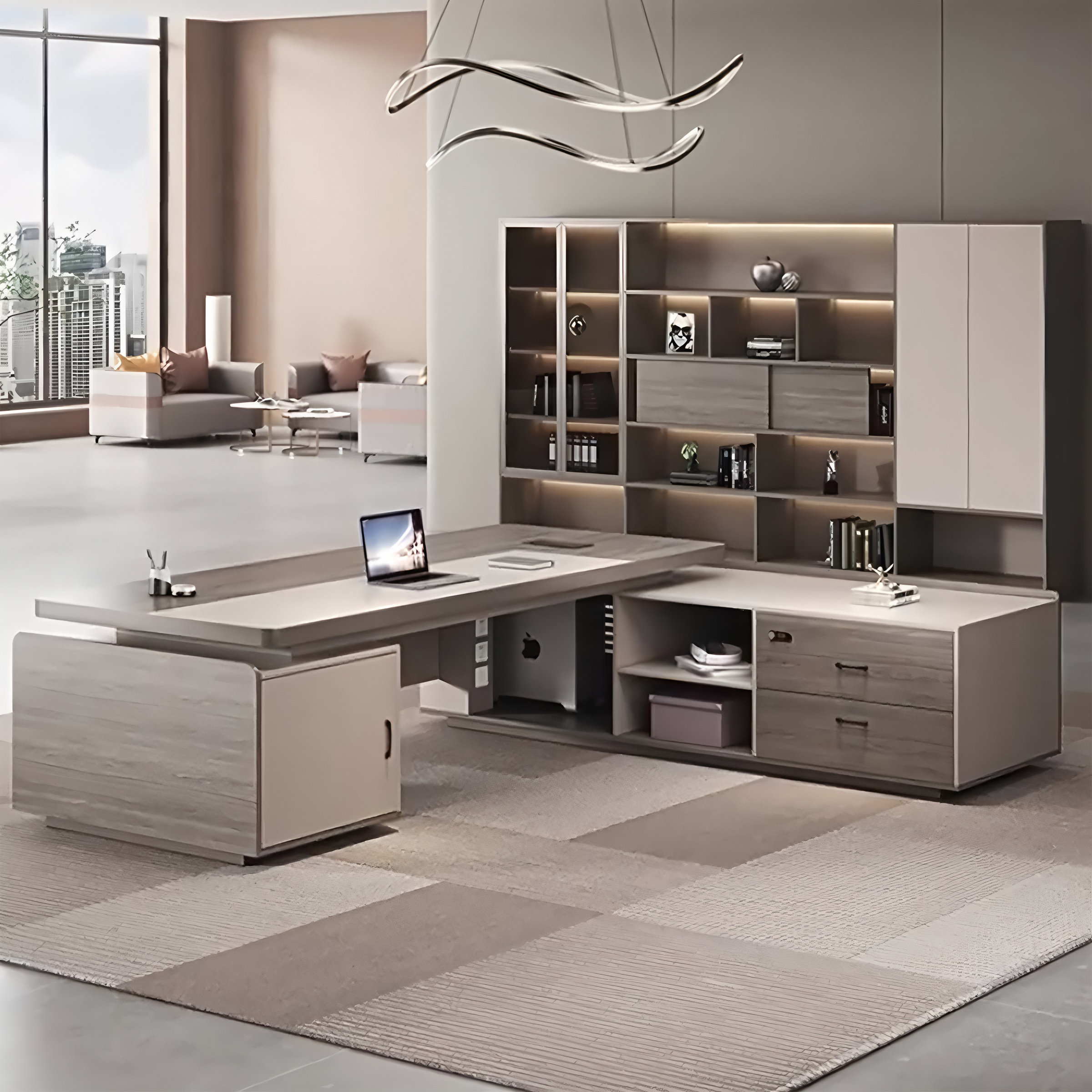 Refineroost 110.24" L-Shaped Double-Sided Cabinet with Touch-Lit Office ...