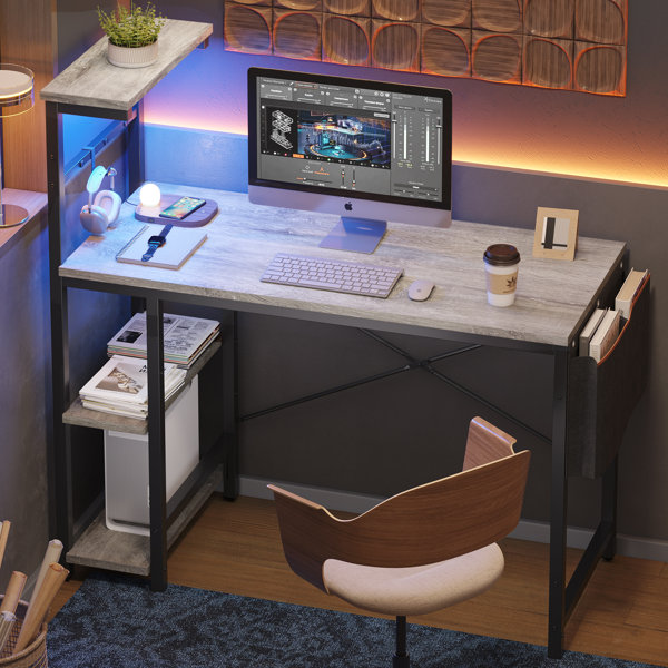 17 Stories Johnothan Computer Desk with 4 Tiers Shelves, LED, 44 ...