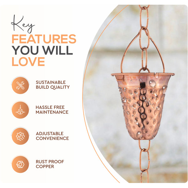 Marrgon Copper Rain Chain with Hammered Bell Style Cups for Gutter ...