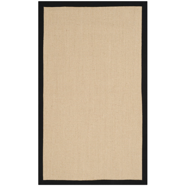Ebern Designs Natural Fiber Retia Border Area Rug In Beige & Black ...