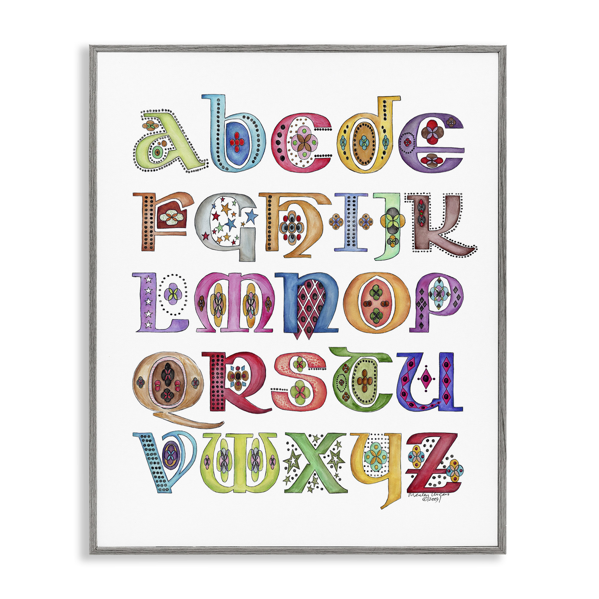 Bungalow Rose Boho Whimsical Alphabet Gray Framed Giclee Art by Marley ...