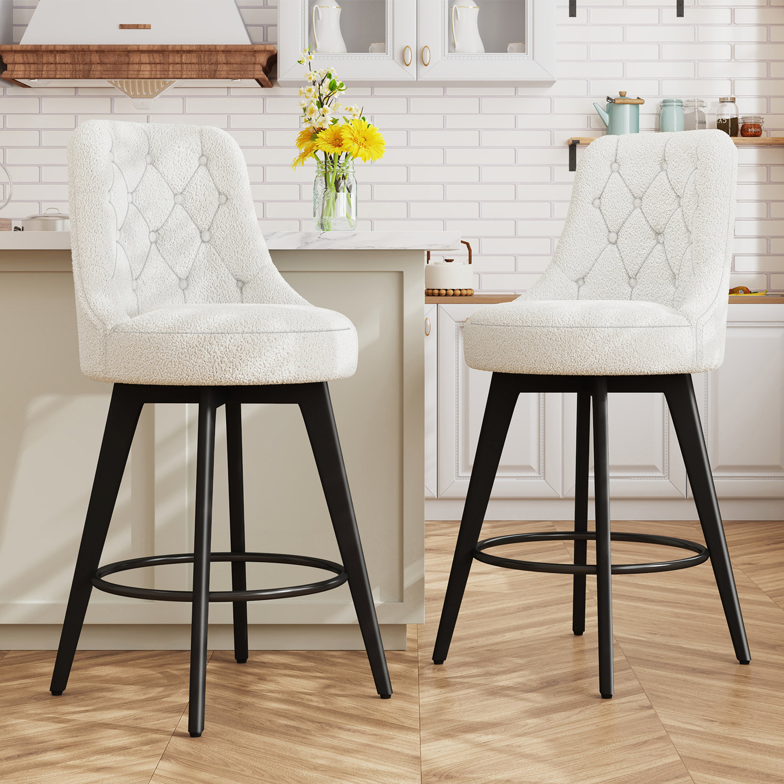 Corrigan Studio® Bar Stools Set Of 2, 360° Swivel Counter Height ...