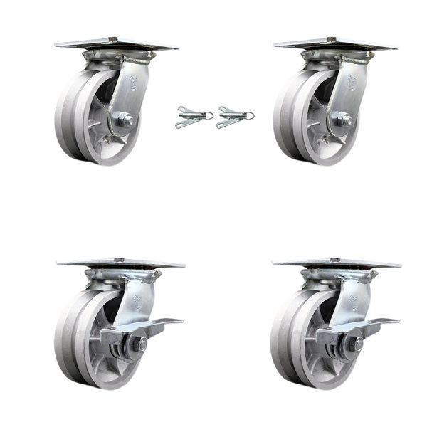 Service Caster 4 Piece V Groove Semi Steel Swivel Caster Set 2 Swivel ...