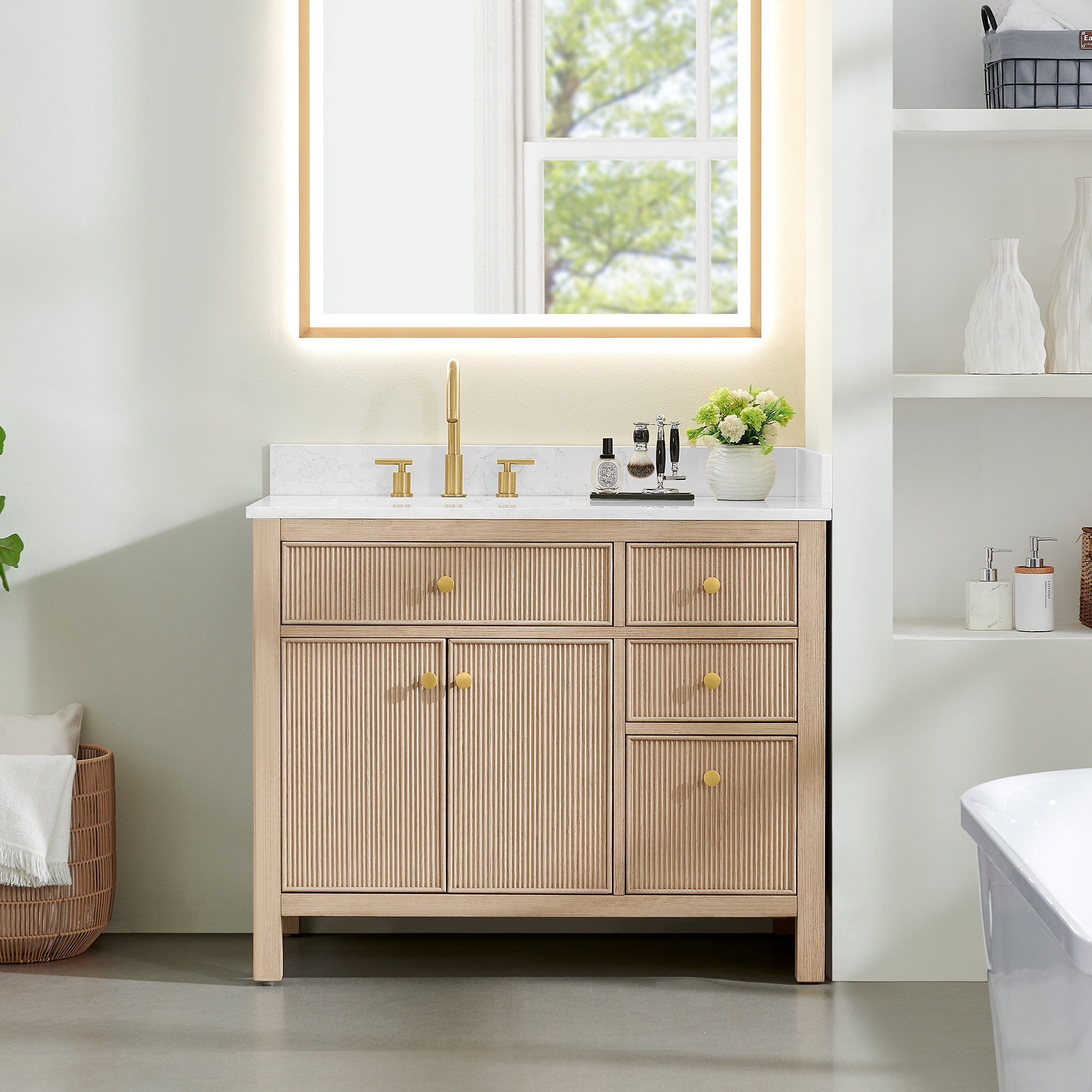 Birch Lane™ Lala 42" Single Bathroom Vanity with Grain White Engineered ...