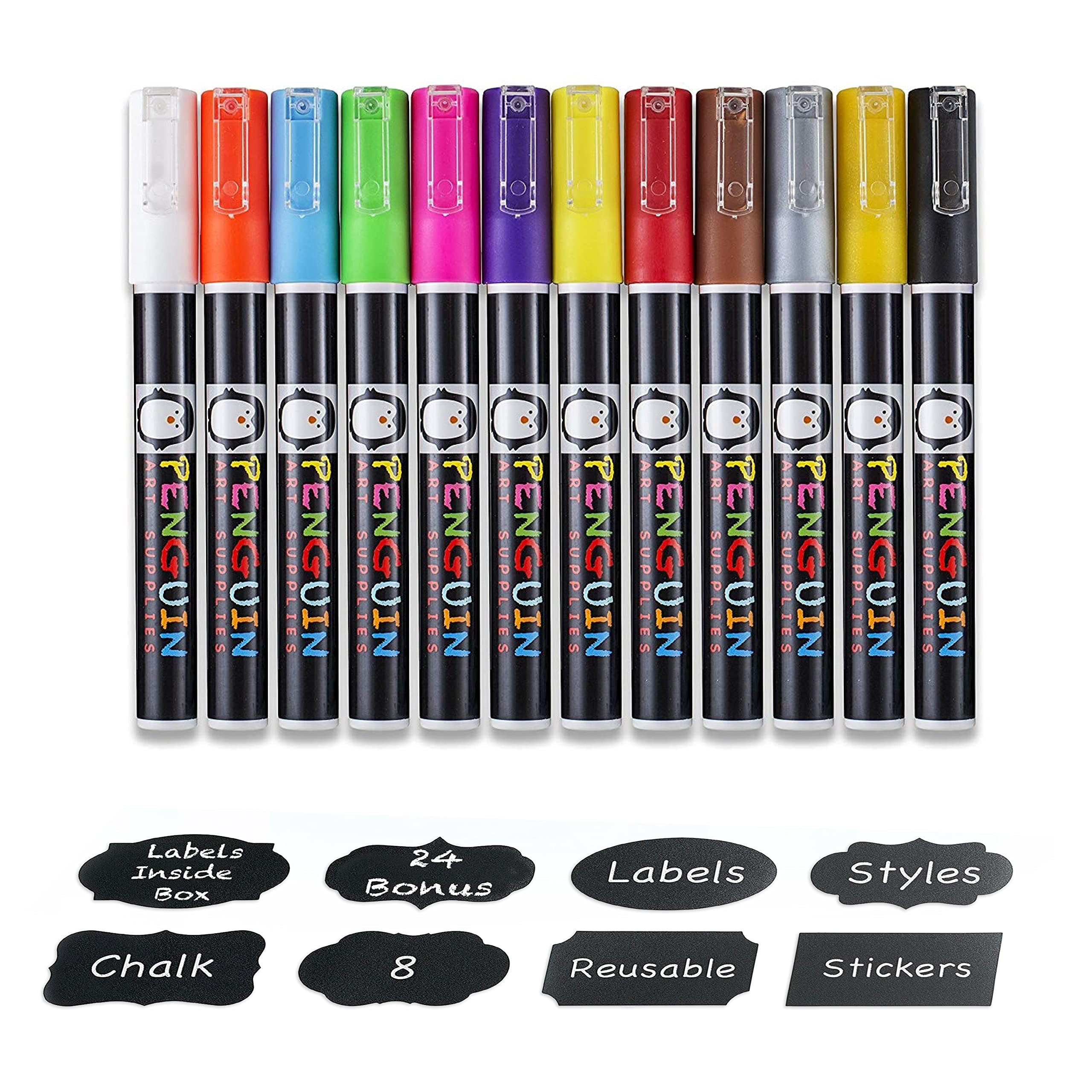 Homarden Liquid Chalk Markers - 12 Washable Colours Fine Tip Chalk Pens ...
