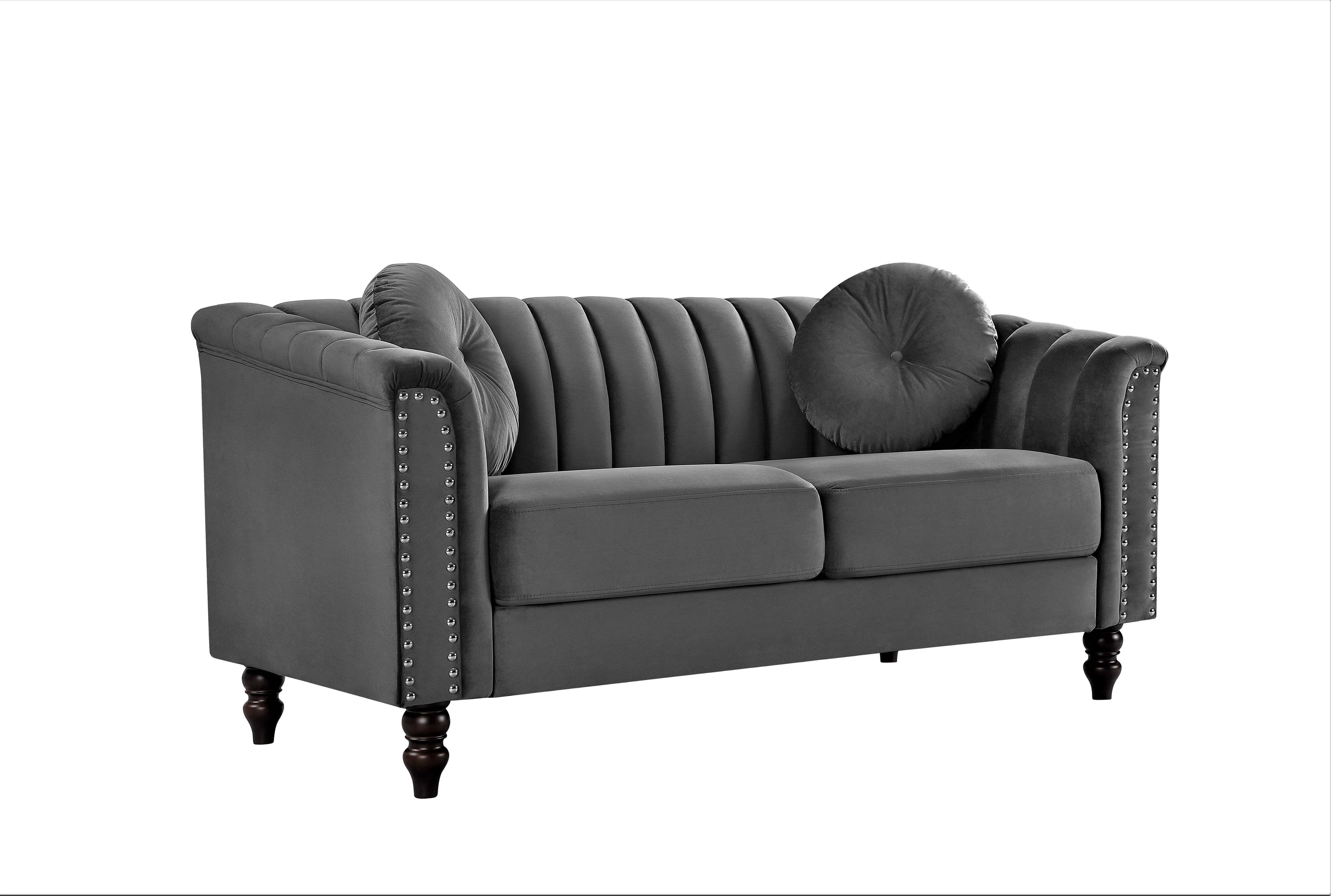 House of Hampton Drevion 61.4" Velvet Rolled Arm Chesterfield Loveseat ...