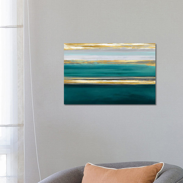Beachcrest Home Parallel Lines On Teal by Allie Corbin - Painting on ...