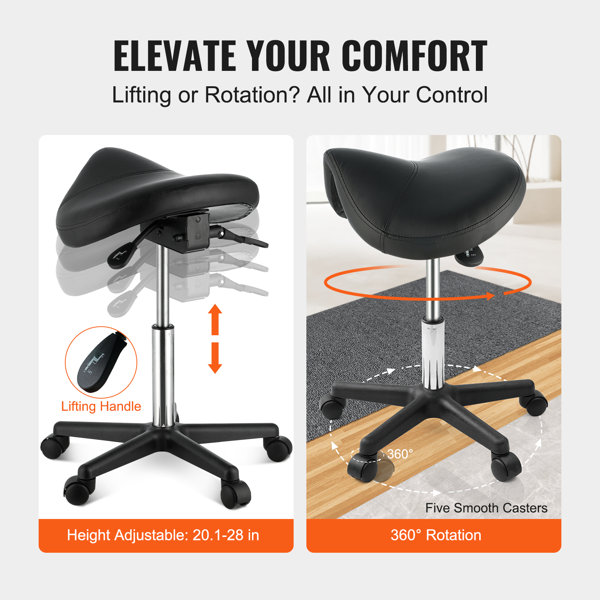 VEVOR Saddle Stool Rolling Chair Saddle Chair with Wheels Thickened PU ...