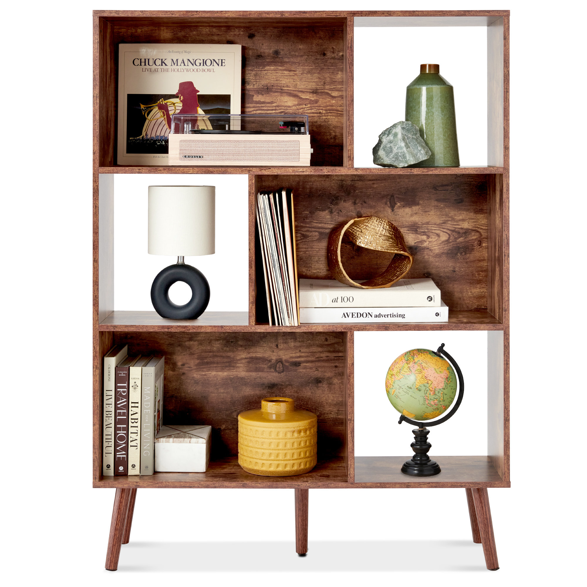 George Oliver Kintz 3-Tier Mid-Century Modern Wooden Bookcase w ...