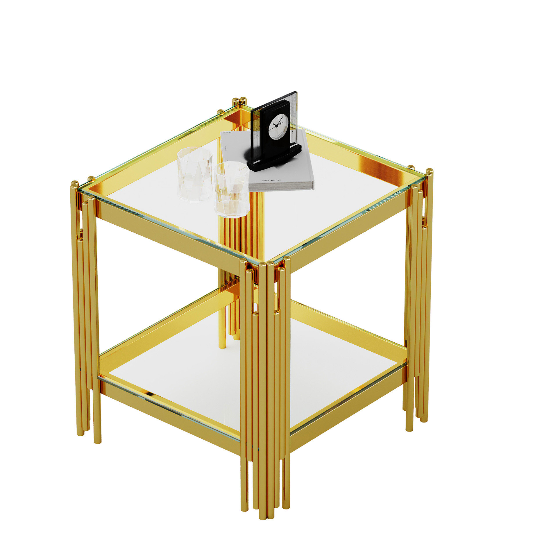 Banior Tempered Glass End Table With Gold Metal Stand For Patio Simple ...