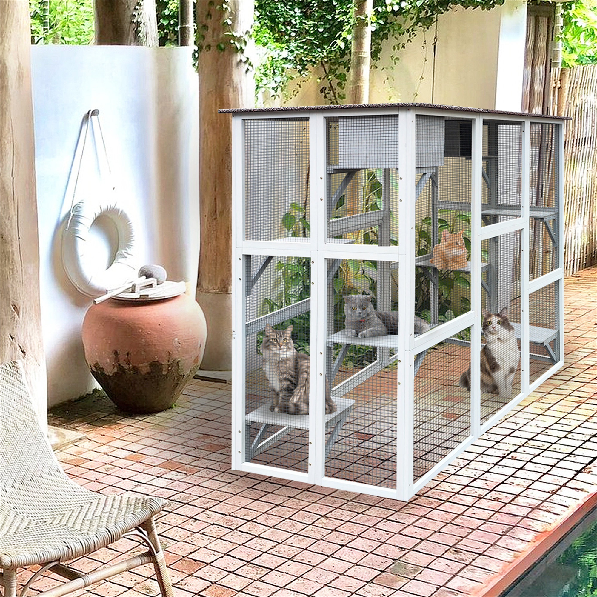 Tucker Murphy Pet™ Wooden Catio Outdoor Cat Enclosure, 71" Outdoor Cat ...