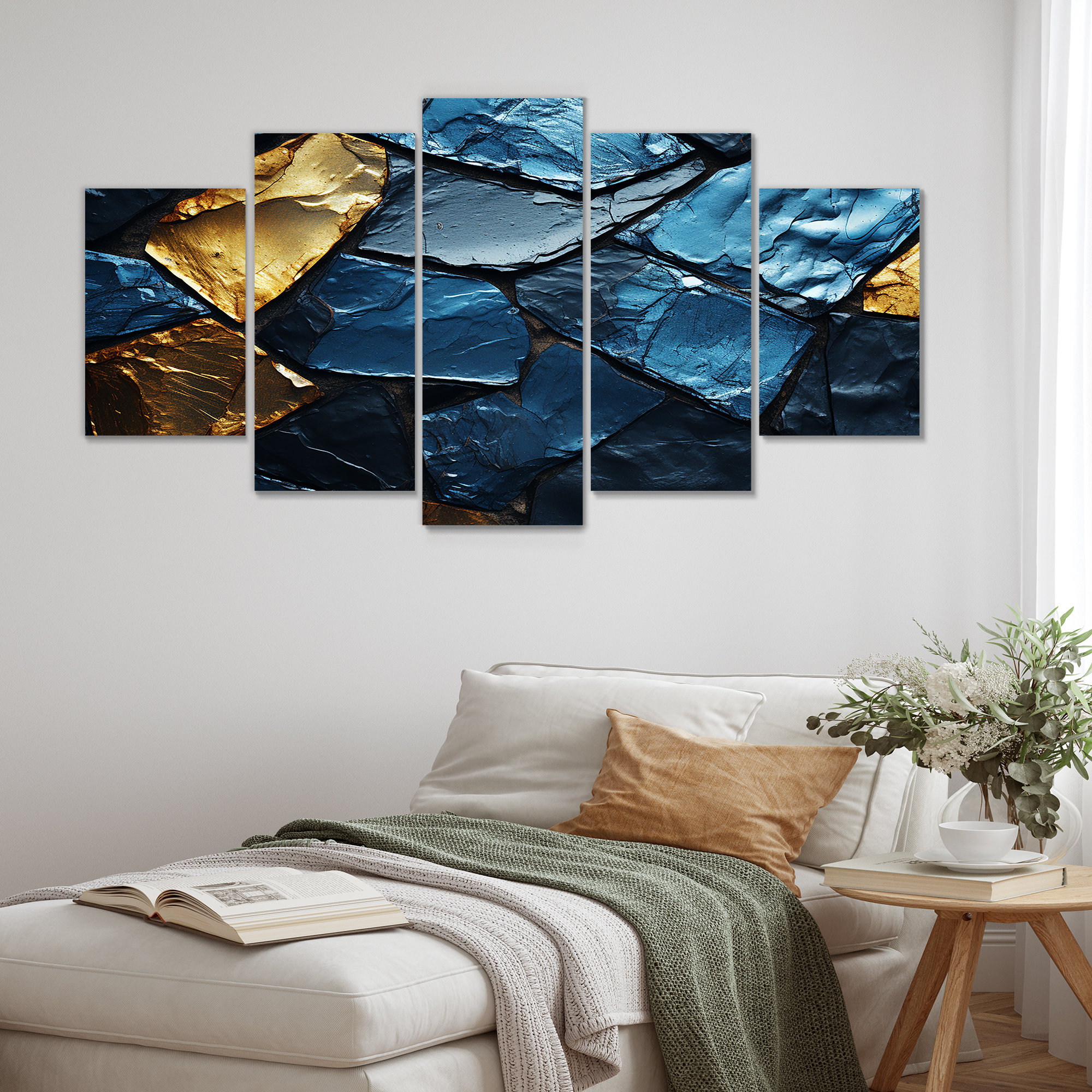 Ivy Bronx «Blue and Gold Marble Tile Tiles - Abstract Tile Multipanel ...