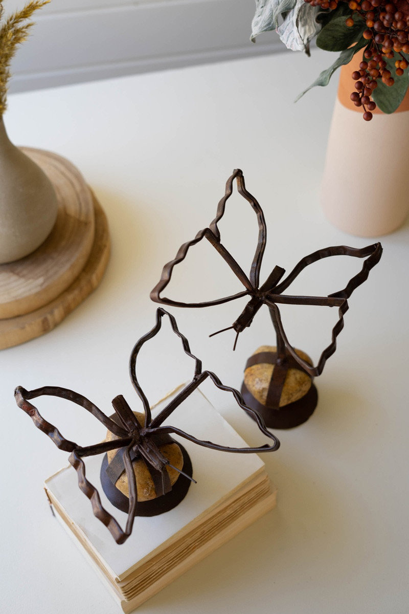 The Holiday Aisle® Set of Two Sister Clara Butterflies on Caged Rock ...