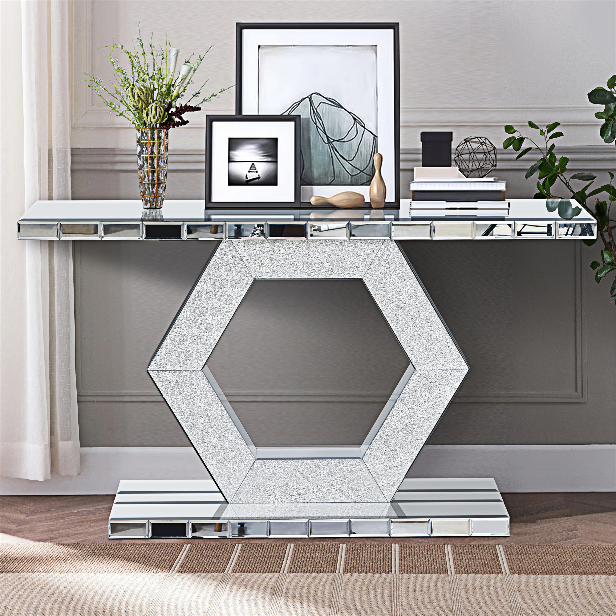 Mercer41 Sparkling Crystal Hexagon Mirror Entryway - Premium Modern ...