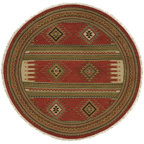 Meridian Rugmakers Geometric Handmade Flatweave Wool Rust/Red/Green ...